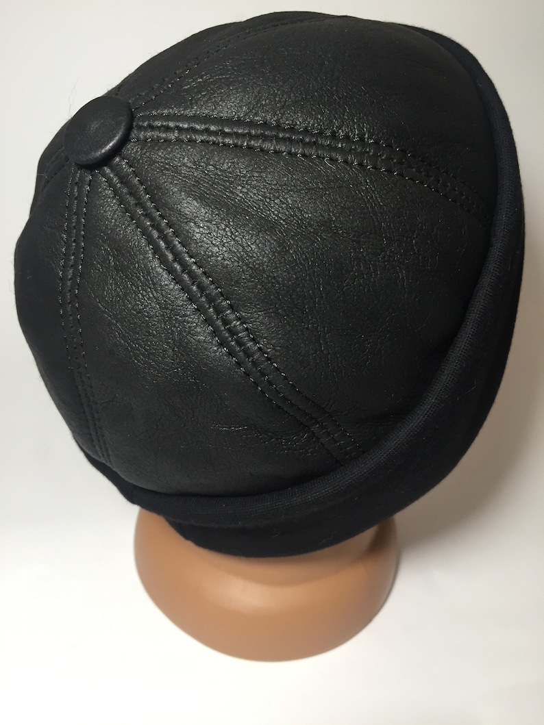 Leather Hat Leather Cap Winter Hat Black Leather Beanie With Stretch ...