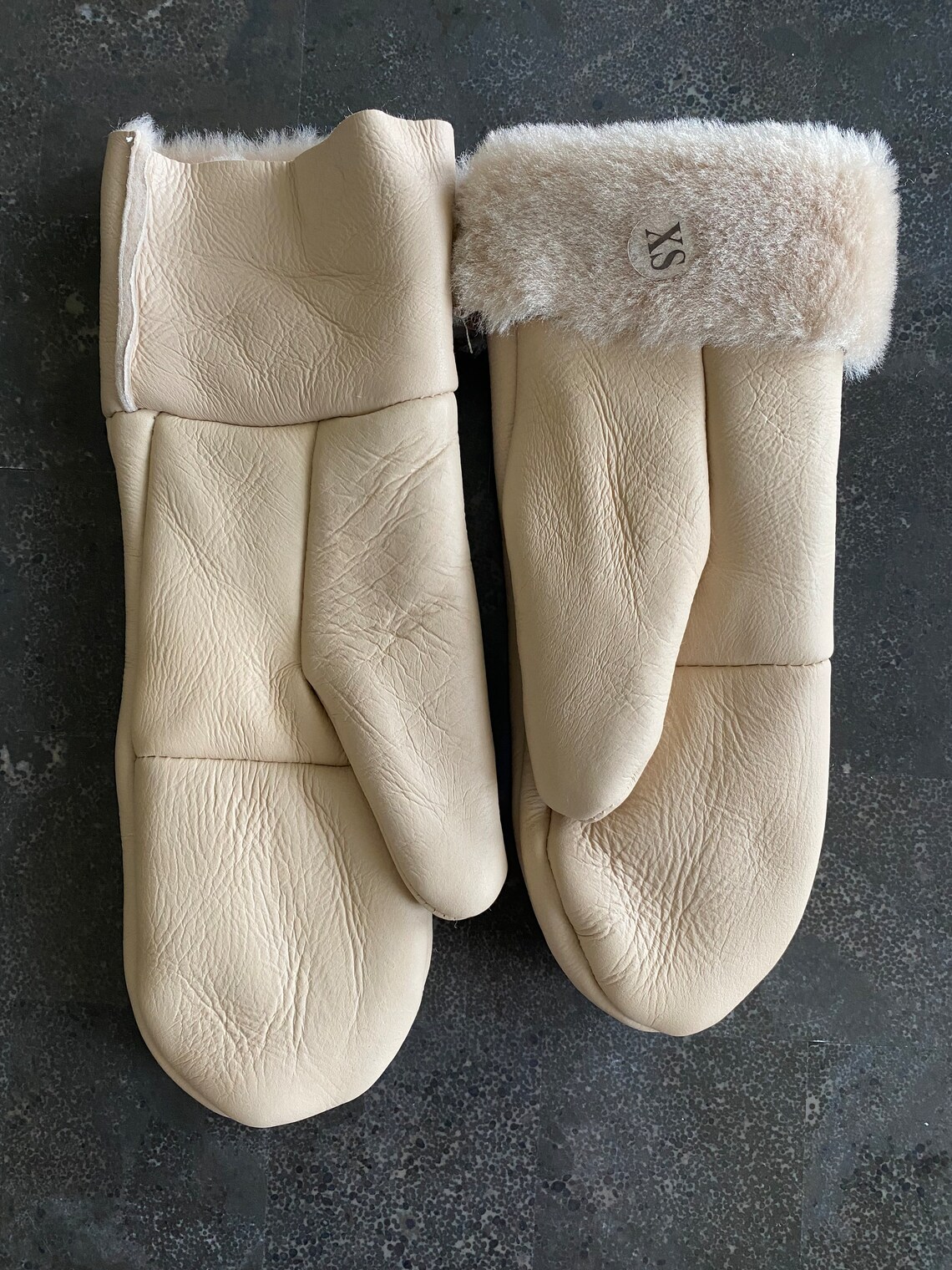 Womens Warm Mittens Sheepskin Fur Leather Turkish Beige Unisex Gloves ...