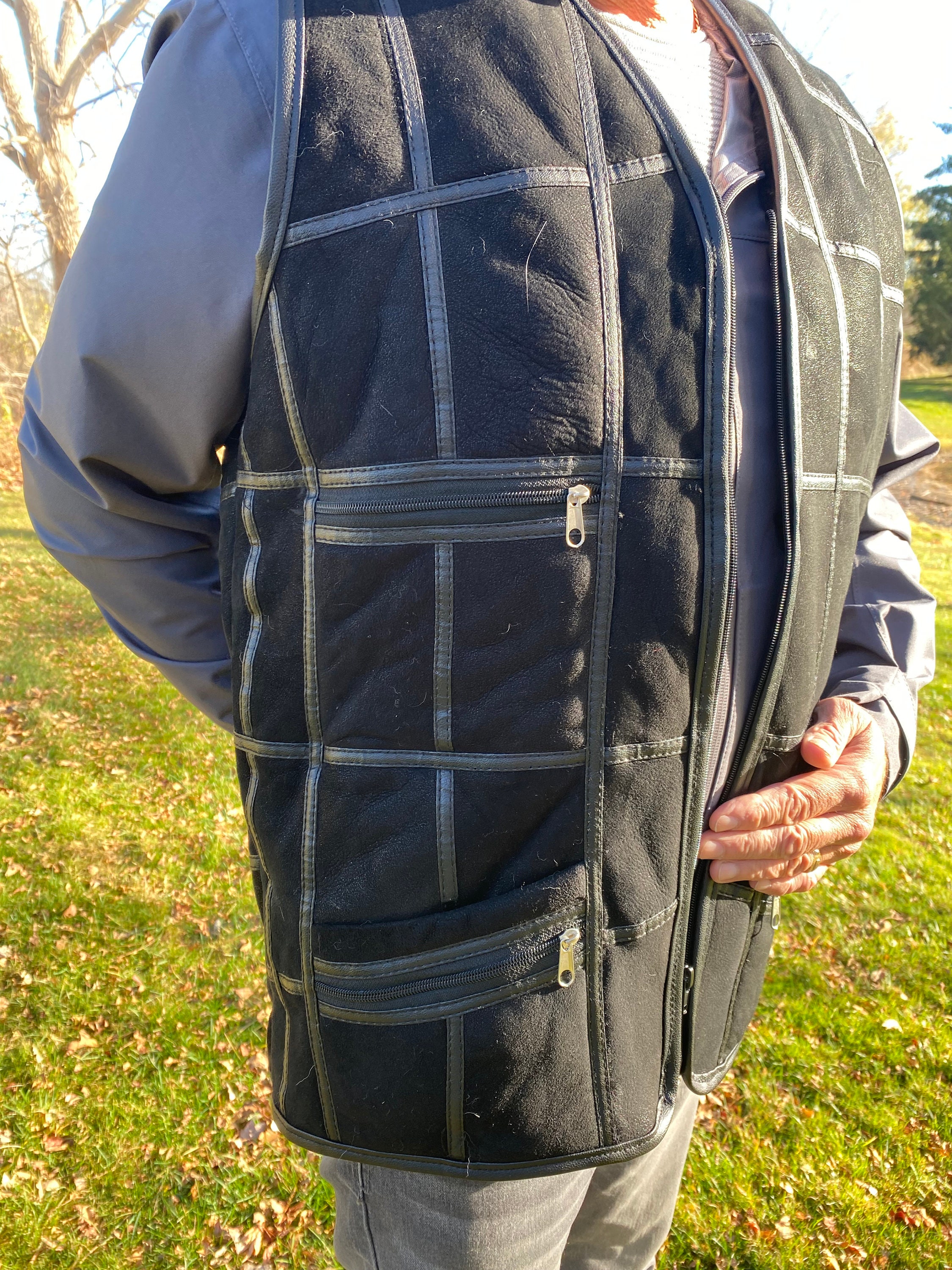 Shearling Sheepskin Vest Black Leather Vest Turkish Made Mens - Etsy