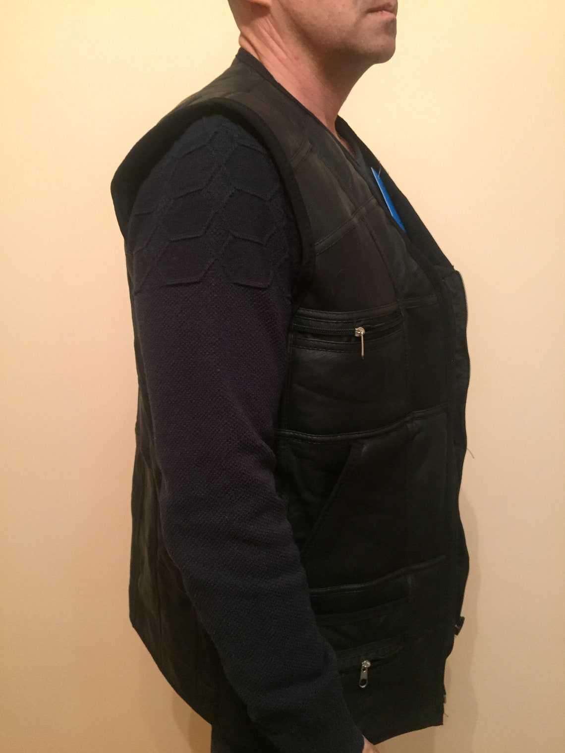 100% Sheepskin Vest Black Leather Vest Turkish Made Mens Body Warmer ...