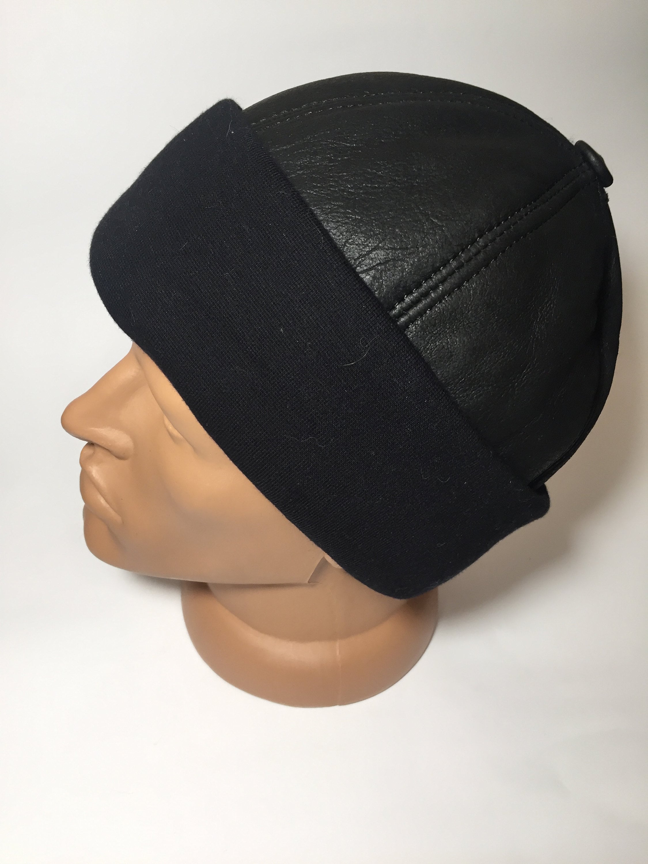 Leather Hat Leather Cap Winter Hat Black Leather Beanie With Stretch ...