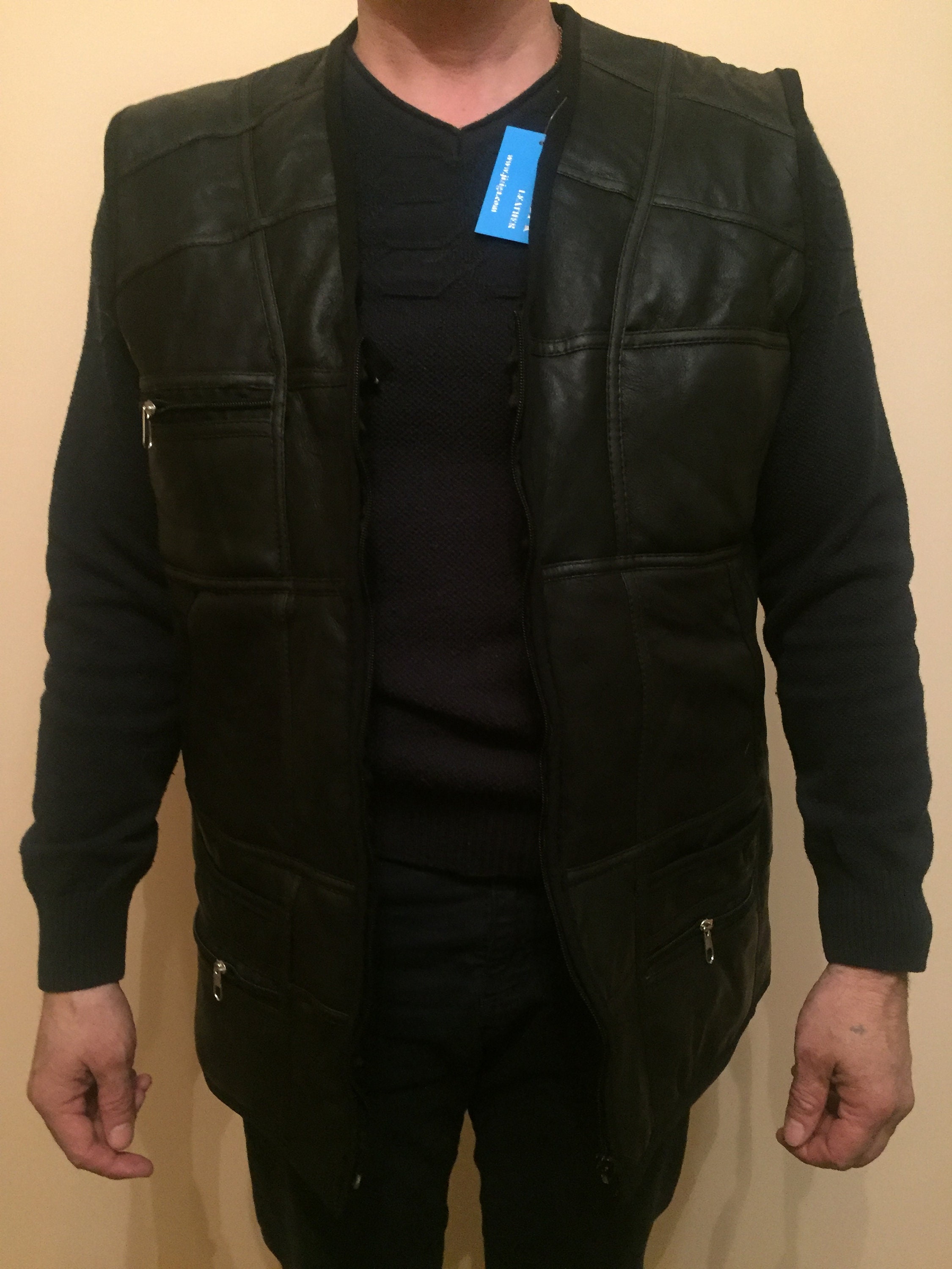 100% Sheepskin Vest Black Leather Vest Turkish Made Mens Body Warmer ...