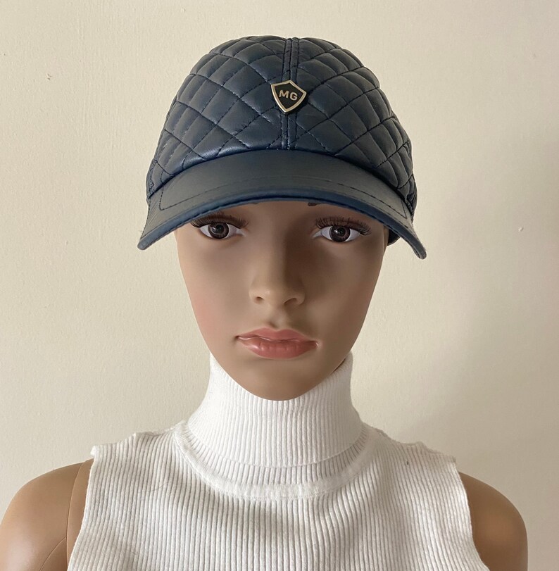 Gorgeous 100% Leather Real Dark Blue Baseball Cap Leather Unisex Hat ...