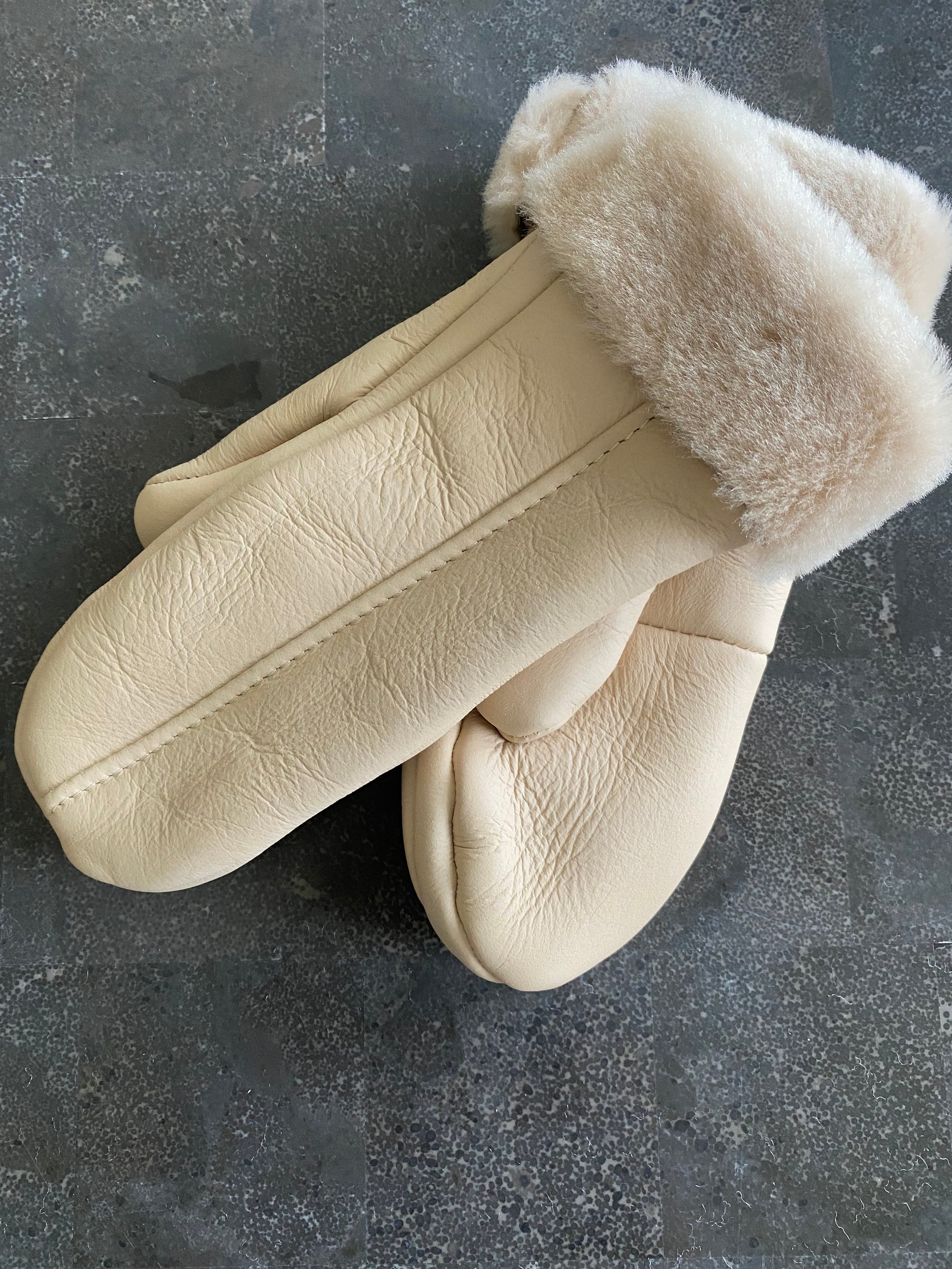 Womens Warm Mittens Sheepskin Fur Leather Turkish Beige Unisex Gloves ...
