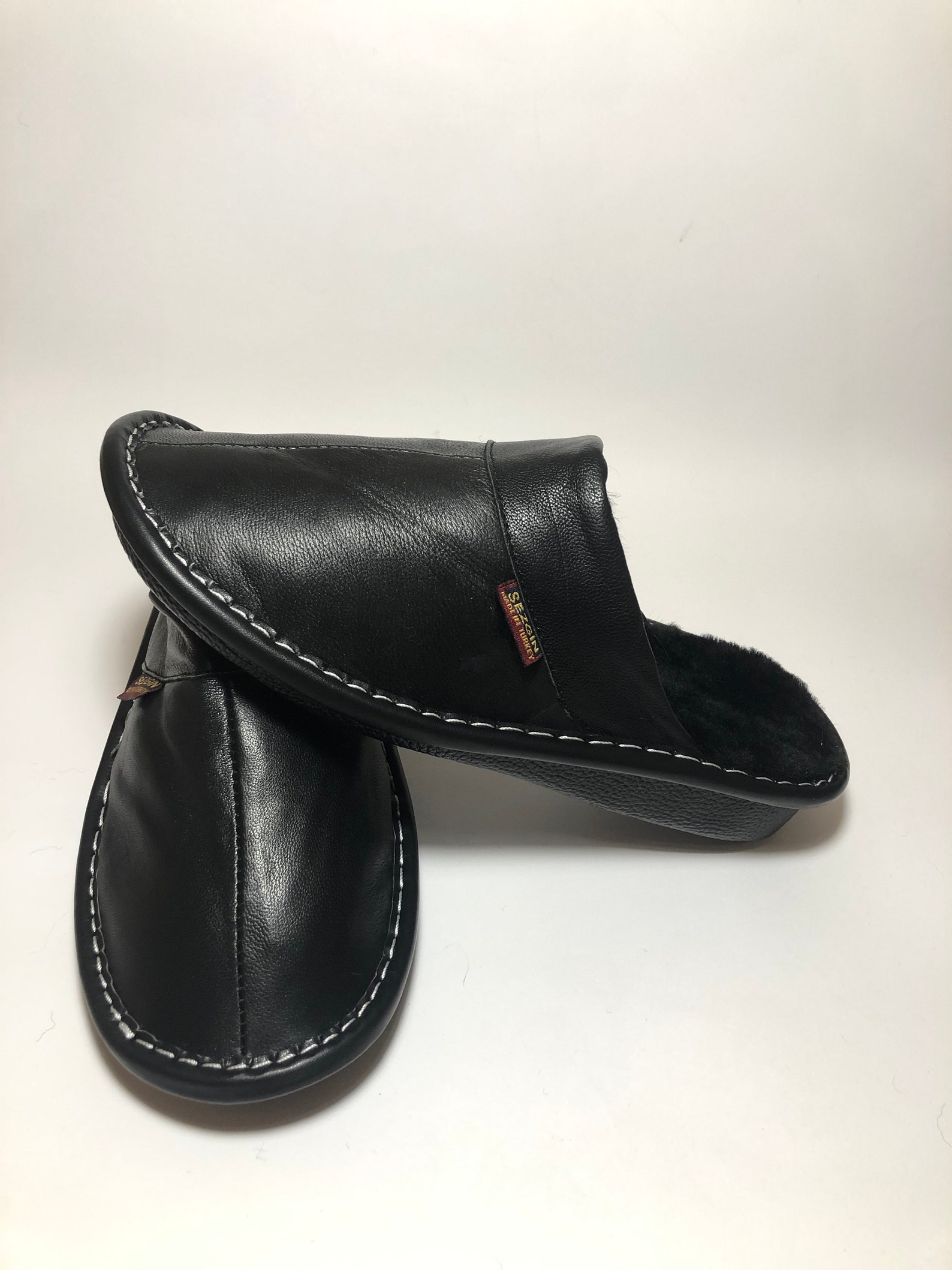 Natural Sheep's Sheepskin Wool Slippers Black Slippers - Etsy