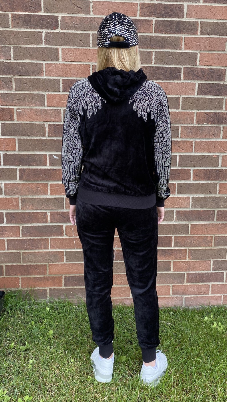 Luxurious Fashion Velour Black Tracksuit Velvet Set With - Etsy
