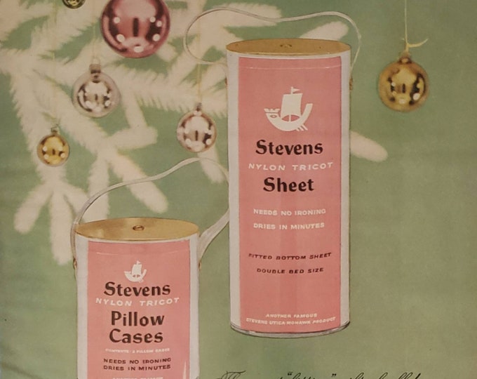 1954 STEVENS Utica Mohawk Sheets Nylon Tricot Fitted Sheet Pillowcases ...