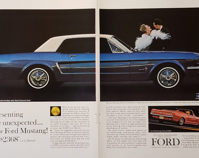 1964 Ford Mustang Hardtop Convertible Blue Car 2 Page Vintage Print Ad Etsy