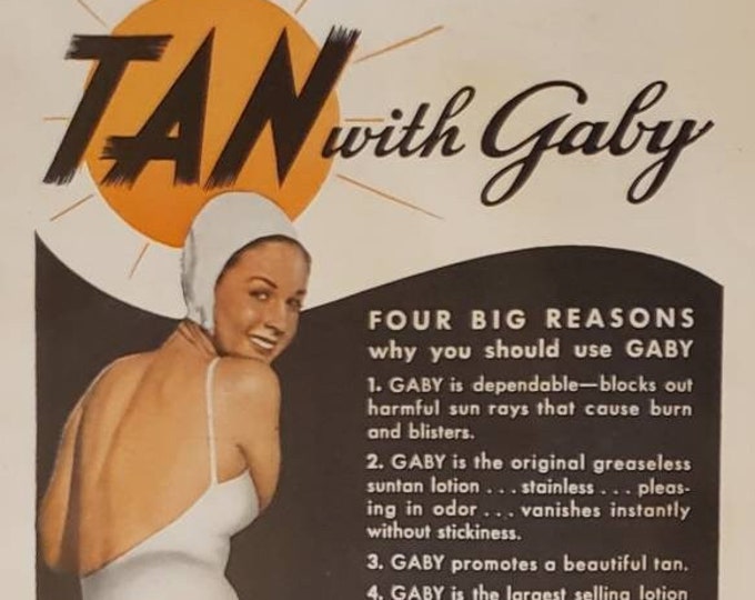 1940 GABY Greaseless Suntan Lotion Tanning Cosmetics Beauty Vintage ...