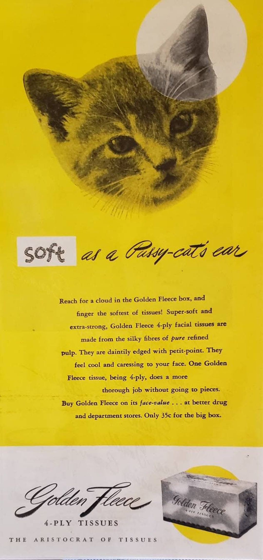 1946 GOLDEN FLEECE 4 Ply Tissues Facial Tissue Hygiene Health Soft Cat ...