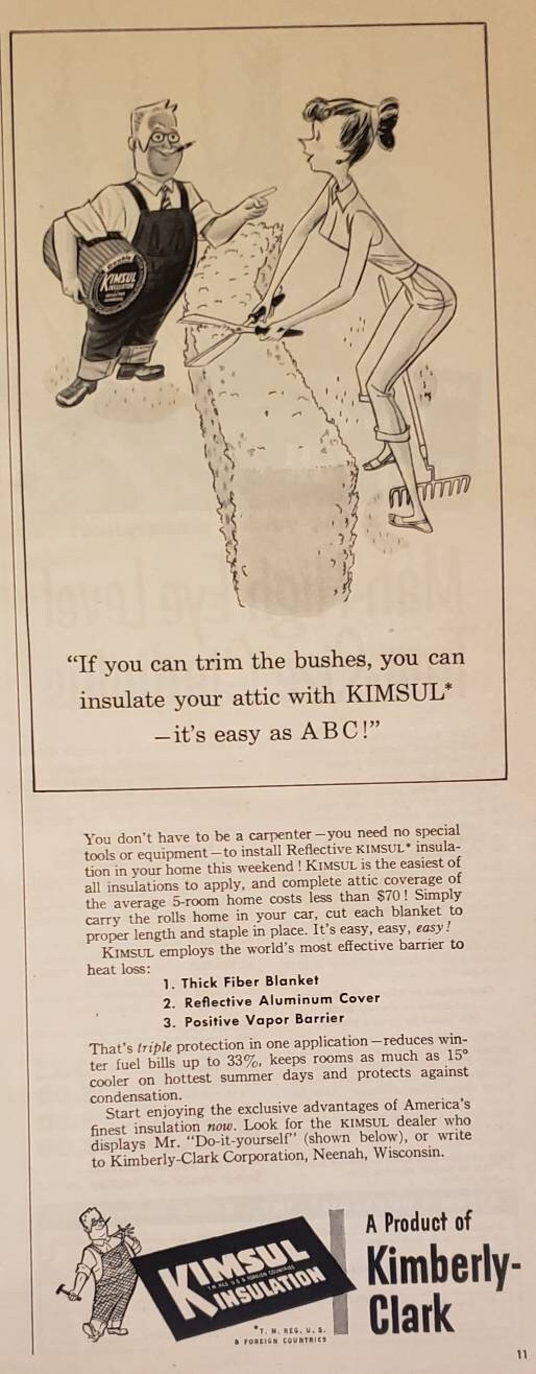 1954 KIMBERLY CLARK Kimsul Reflective Home Insulation Vintage Print Ad ...