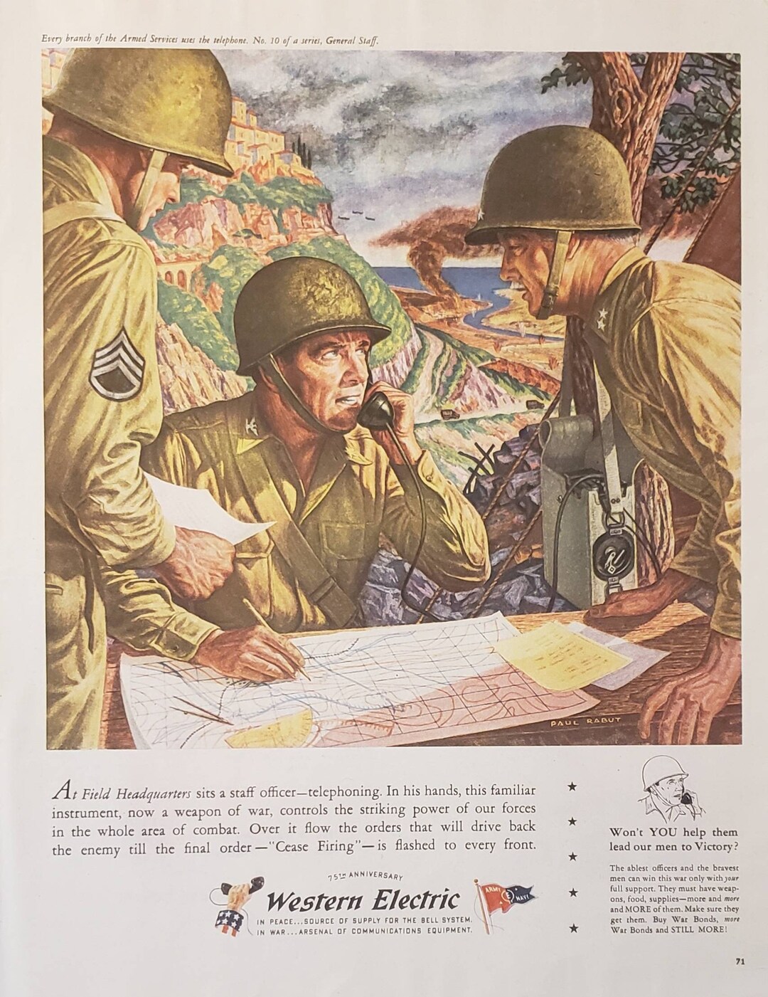 1944 WESTERN ELECTRIC Téléphone Quartier général Officier d'état-major ...