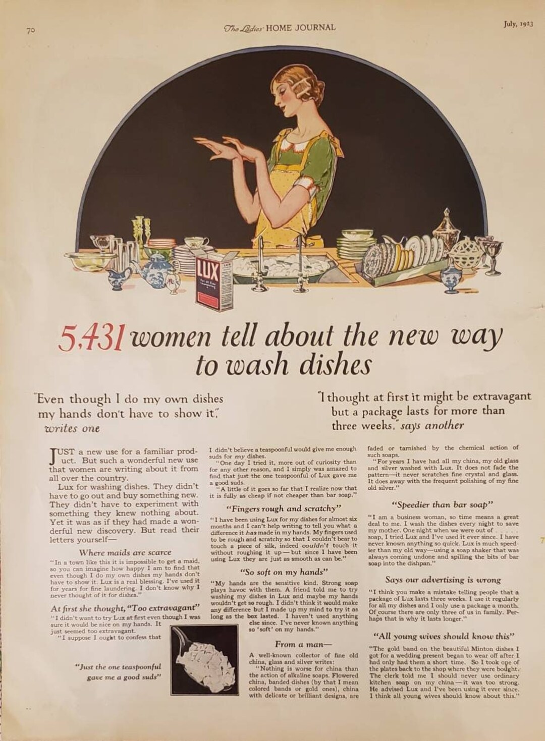 1923 LUX Soap Dish Washing Dishes Housewife Soft Hands Cleaning ...