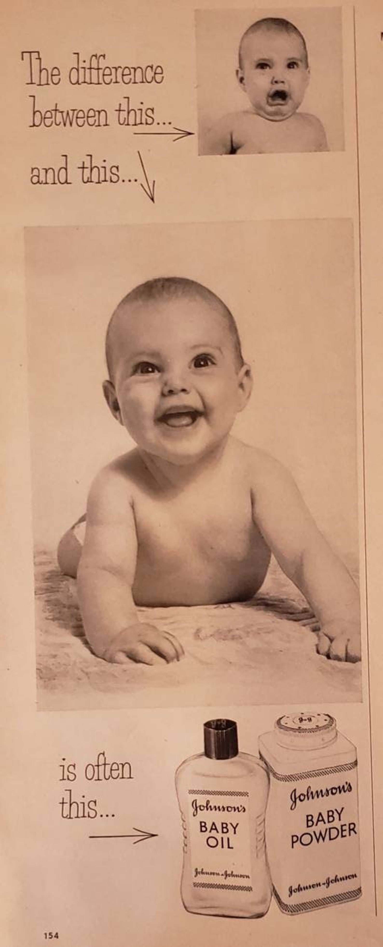 1954 JOHNSON & JOHNSON Johnson's Baby Oil Powder Skin Health Vintage ...