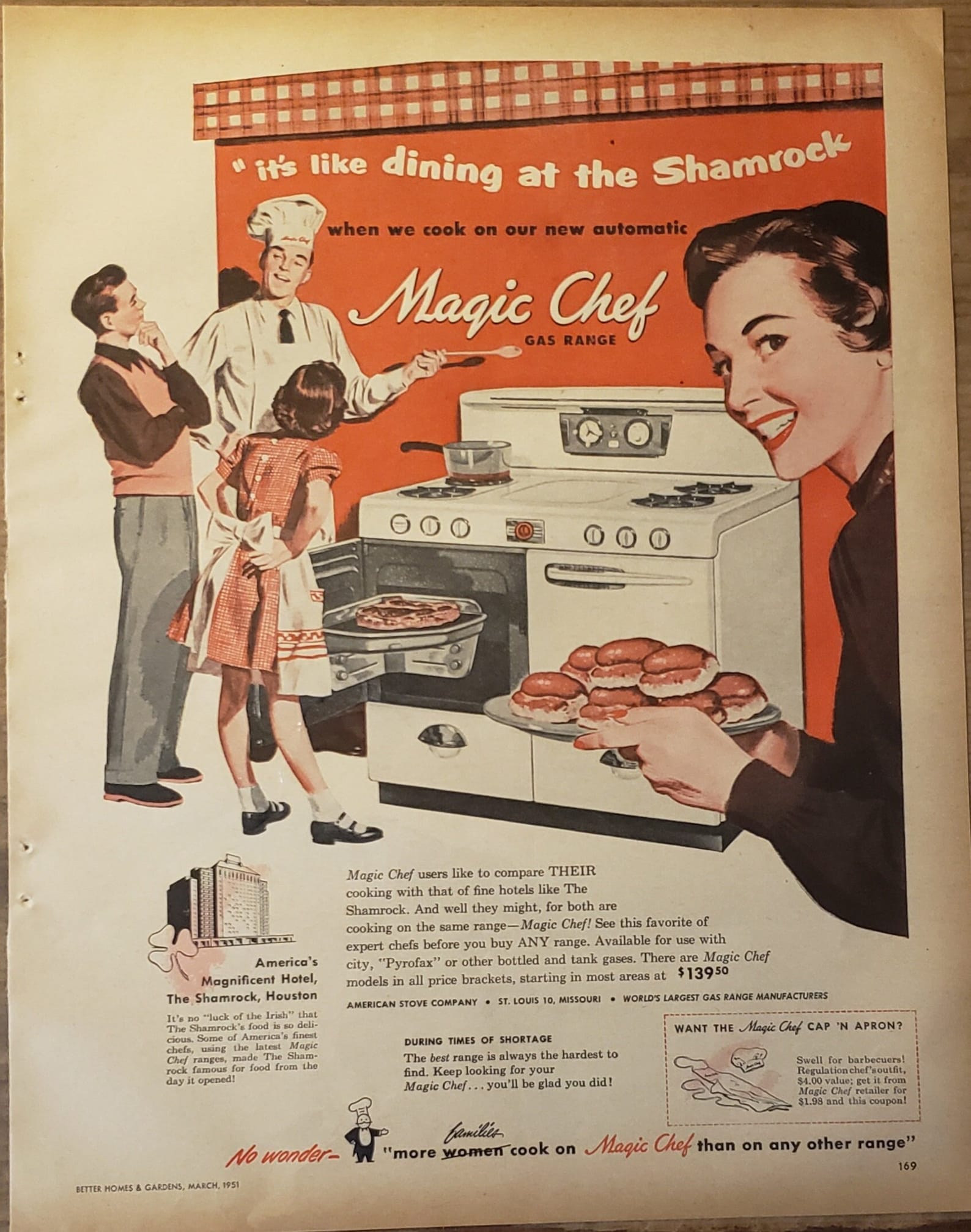 1951 MAGIC CHEF Gas Range Kitchen Appliance Shamrock Hotel Houston ...