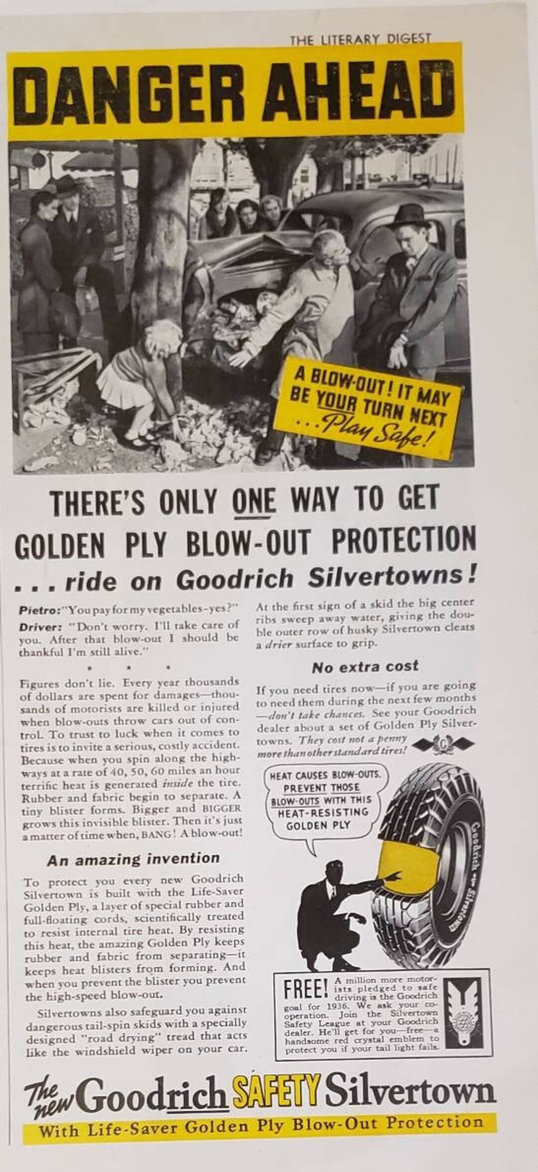 1936 GOODRICH Safety Silvertown Golden Ply TIRES Blowout Protection ...