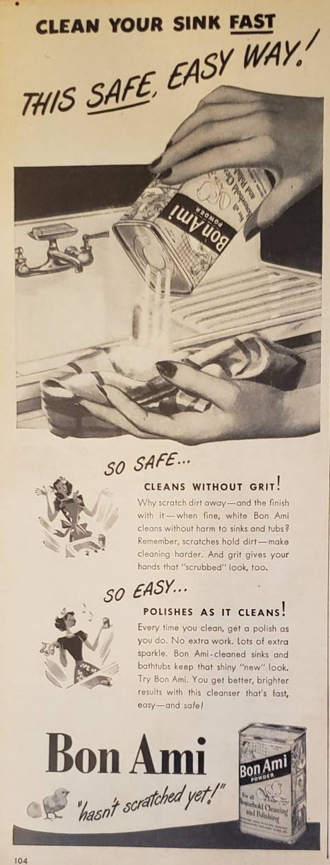 1947 BON AMI Powder Cleanser Household Cleaning Polishing Vintage Print ...