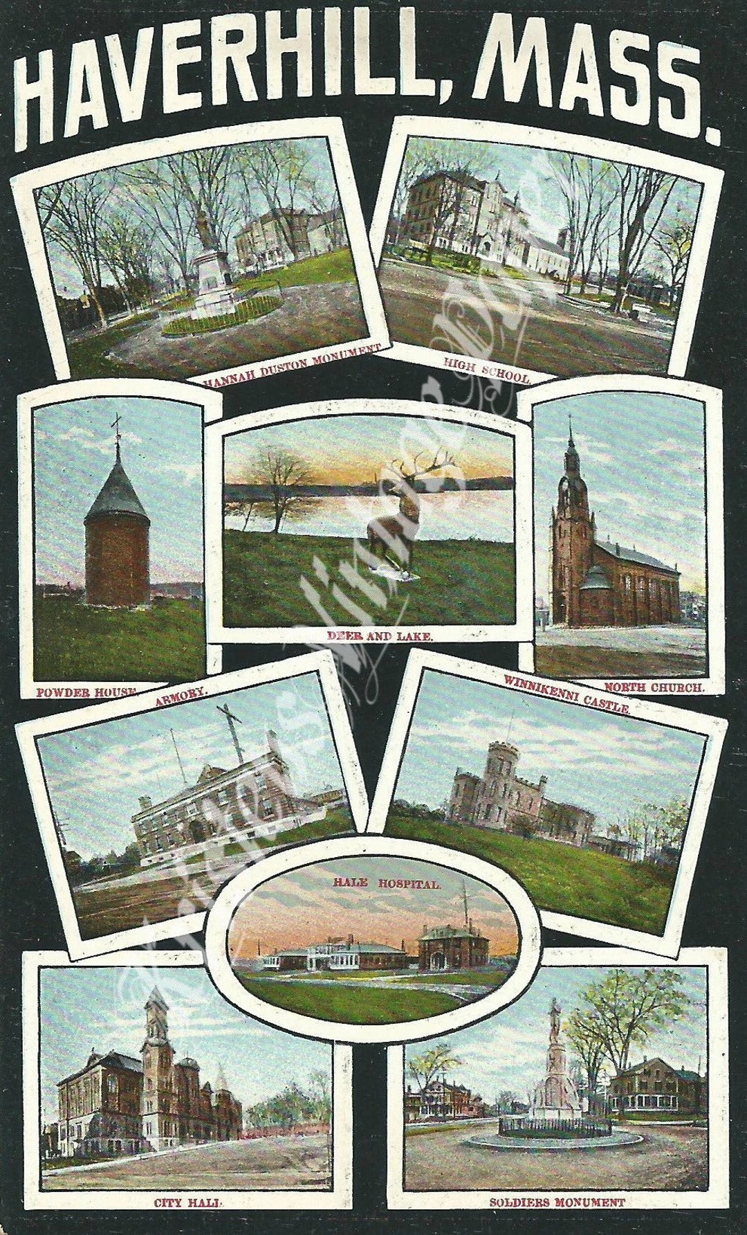 INSTANT DOWNLOAD - Haverhill MA - Massachusetts - Vintage Post Card ...