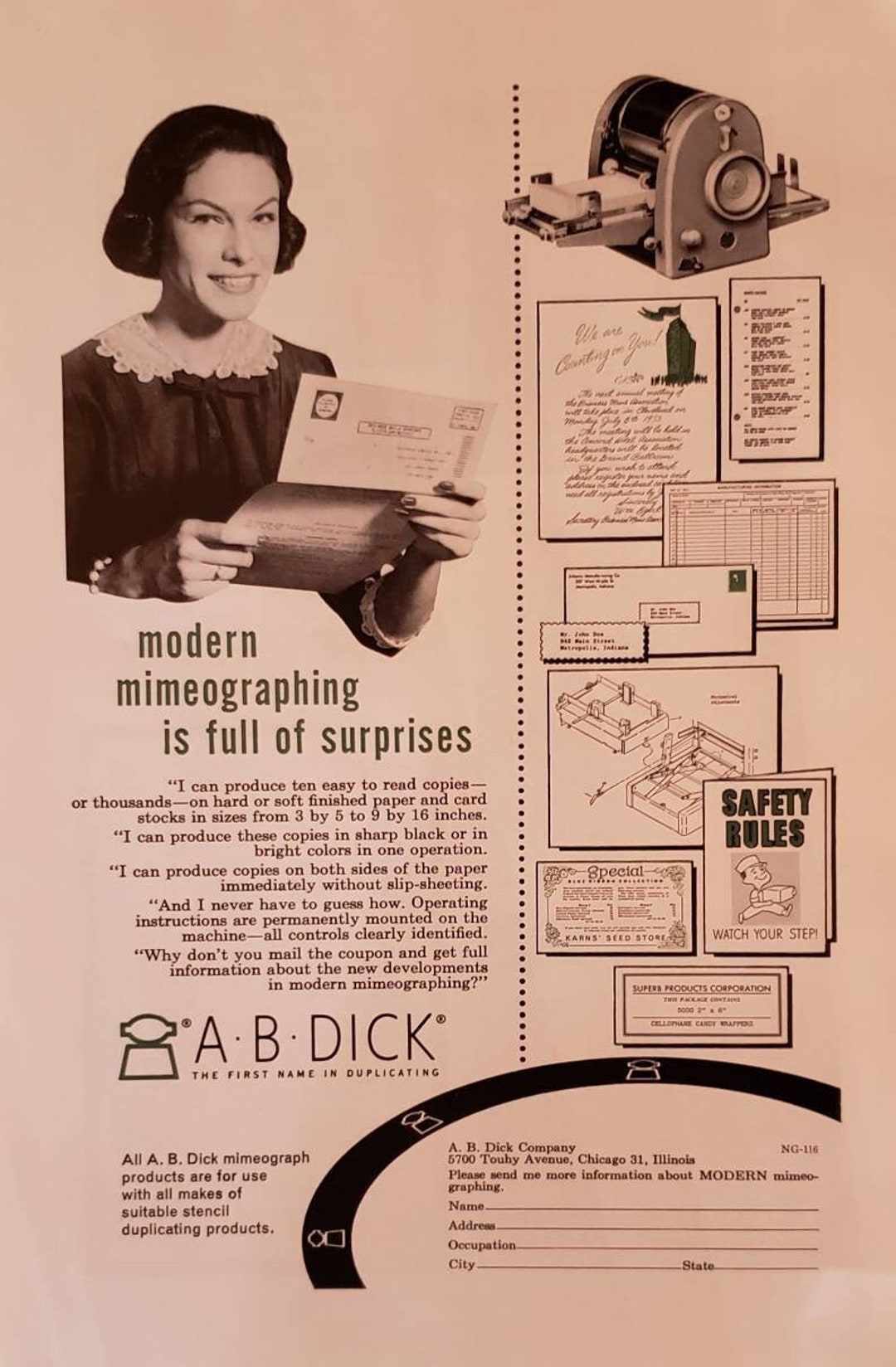 1956 A.B. DICK Mimeograph Copy Maker Copier Equipment Office Machine ...