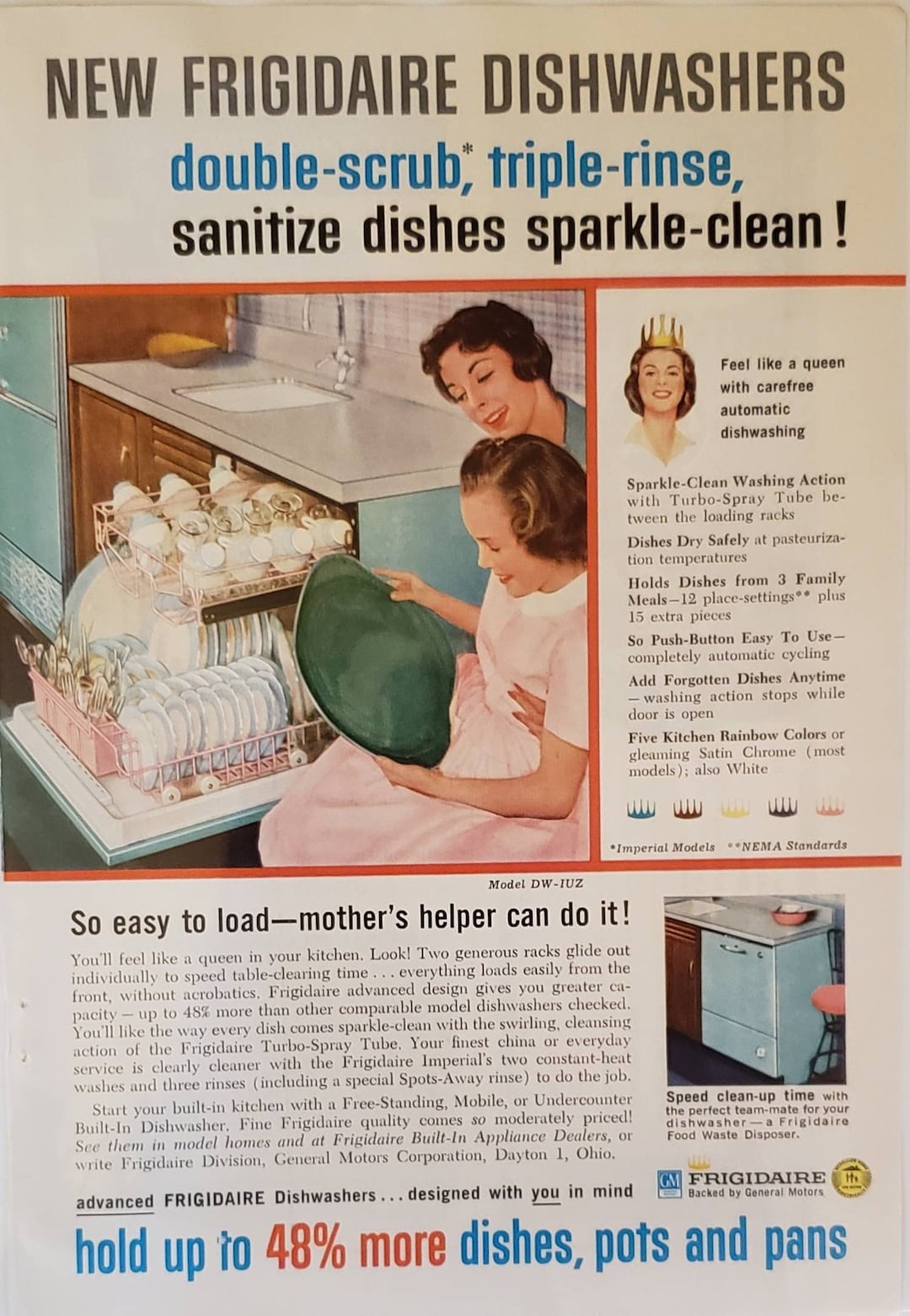 1959 FRIGIDAIRE Dishwashers Dishes Cleaning Mother's Helper Kitchen ...