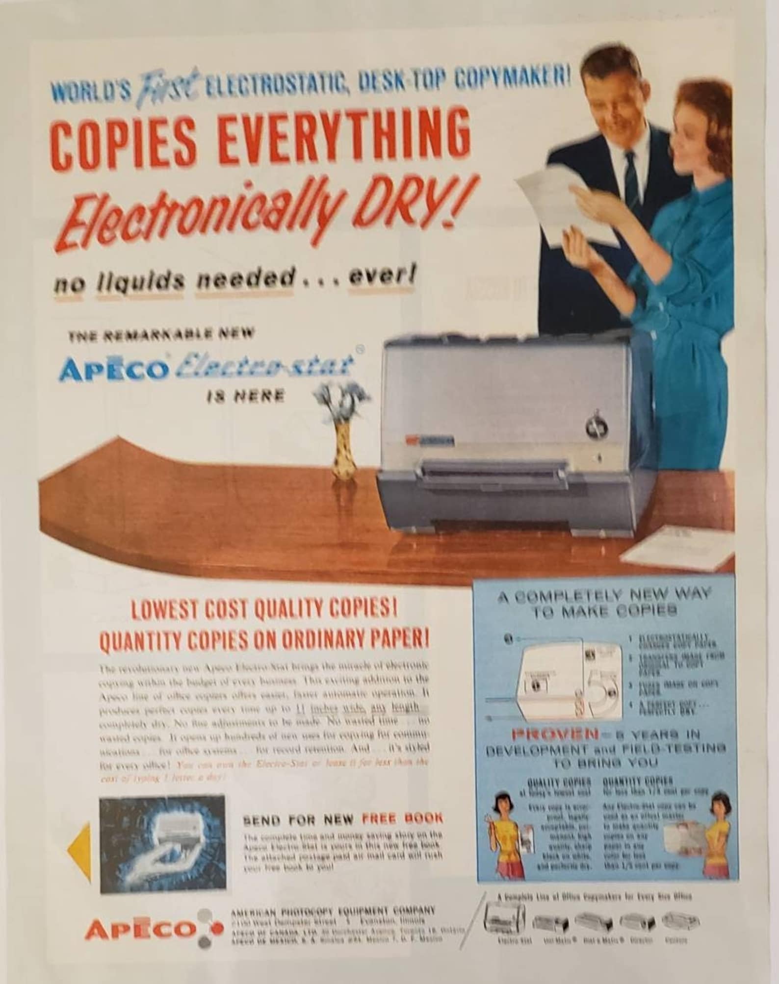 1962 APECO American Photocopy Equipment Company Electrostatic Desktop ...