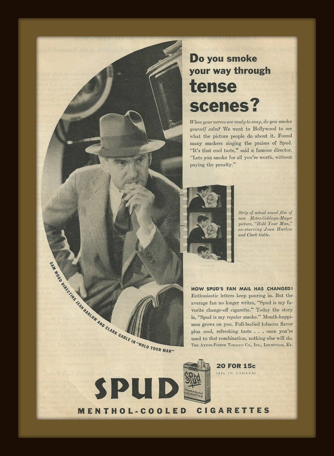 1933 SPUD CIGARETTES Vintage Ad Sam Wood Director Hold Your Man Tobacco ...