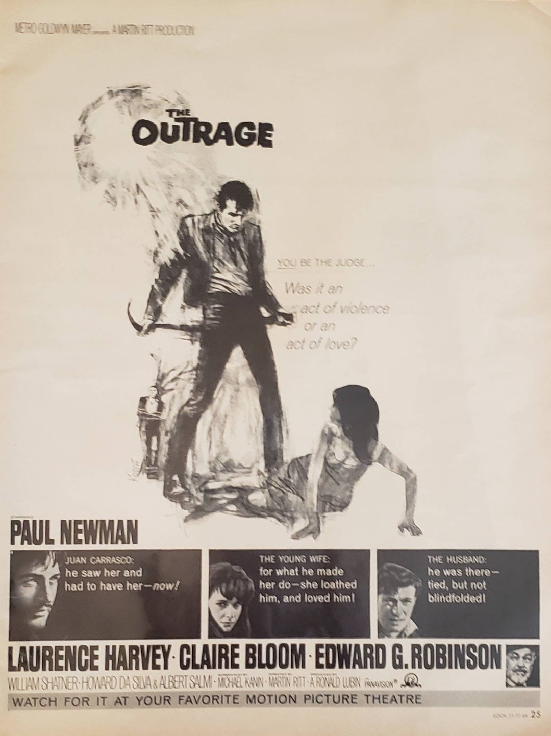 1964 THE OUTRAGE Movie Film Paul Newman Claire Bloom Laurence Harvey ...