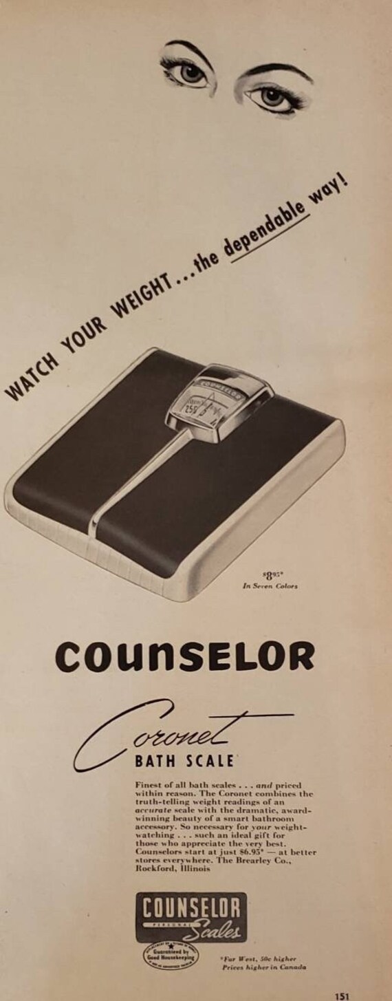 1954 COUNSELOR SCALES Coronet Bath Scale Watch Your Weight | Etsy