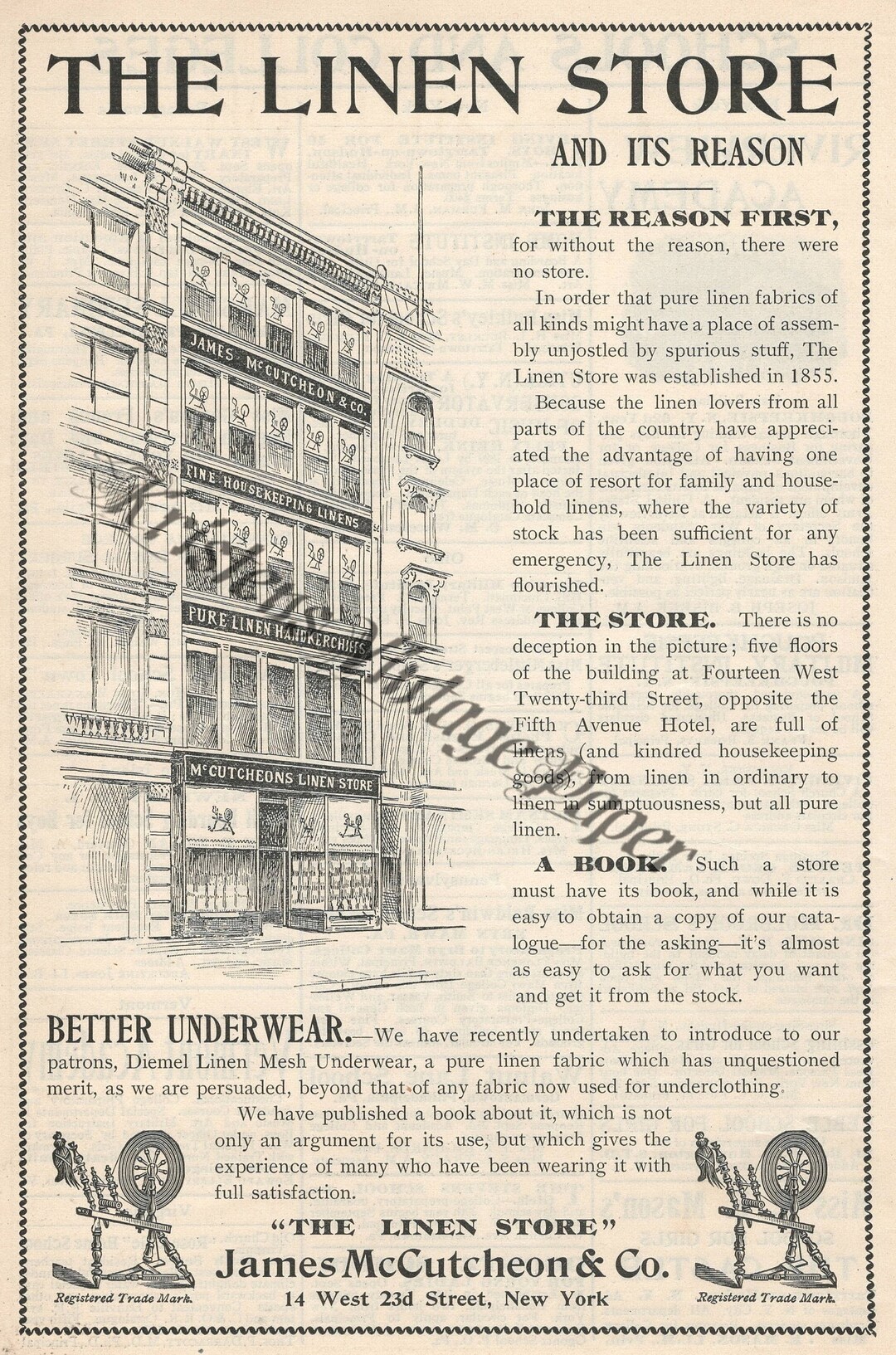 Instant Digital Download 1896 THE LINEN STORE Underwear Vintage Ad ...