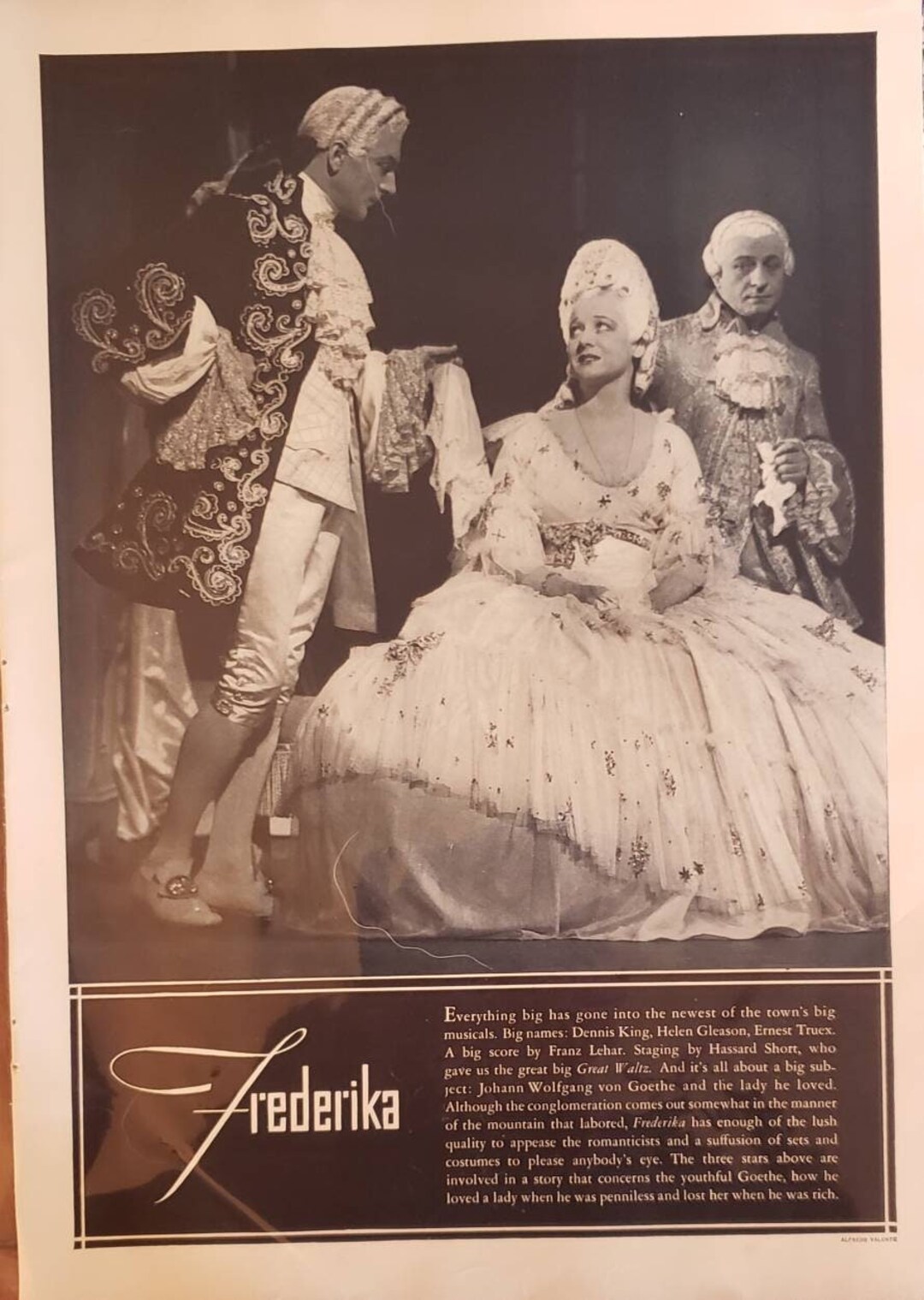 1937 FREDERIKA Stage Play Musical Theater Goethe Dennis King Helen ...