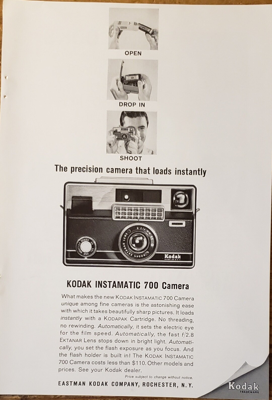 1964 EASTMAN KODAK Instamatic 700 Camera Photography Vintage Print Ad ...