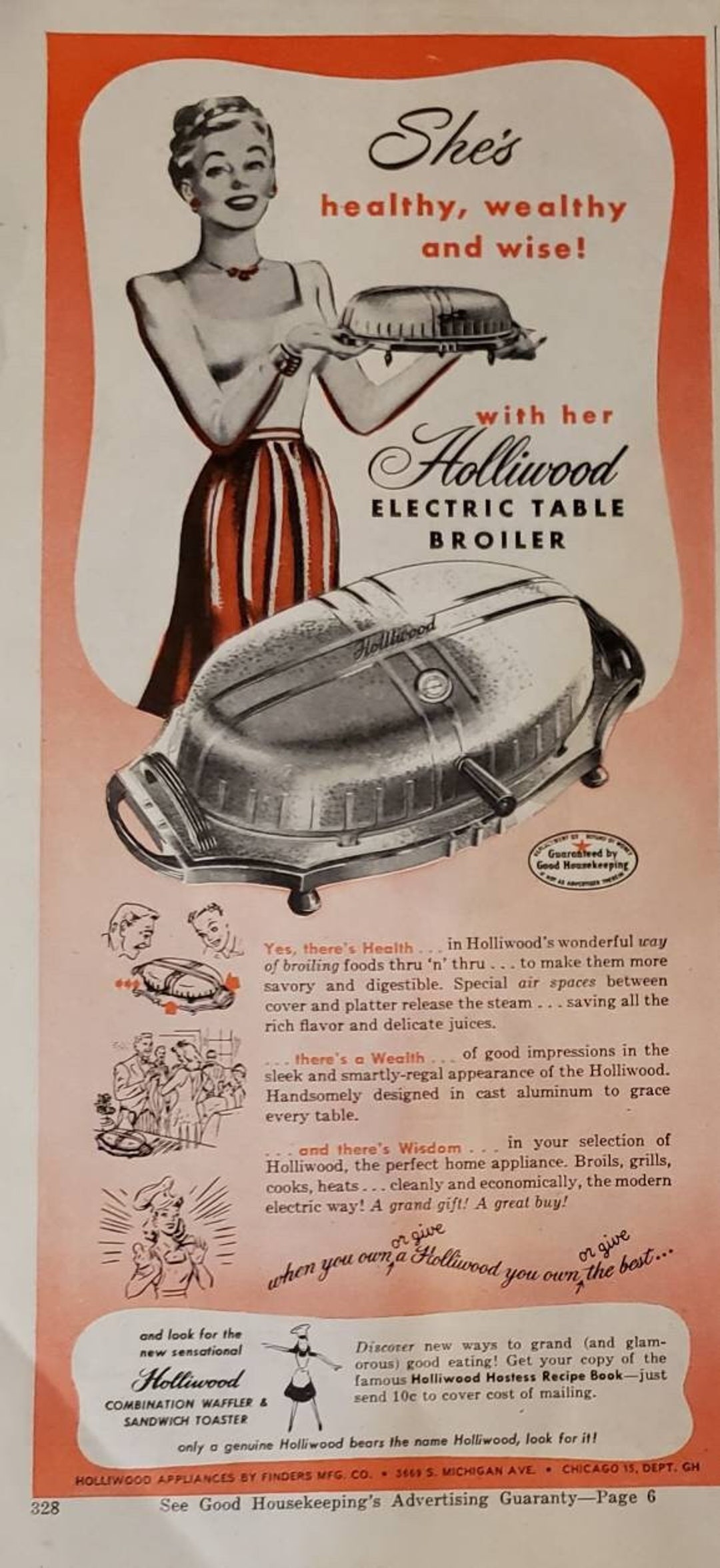 1948 HOLLIWOOD Electric Table Broiler Kitchen Appliance Housewife ...