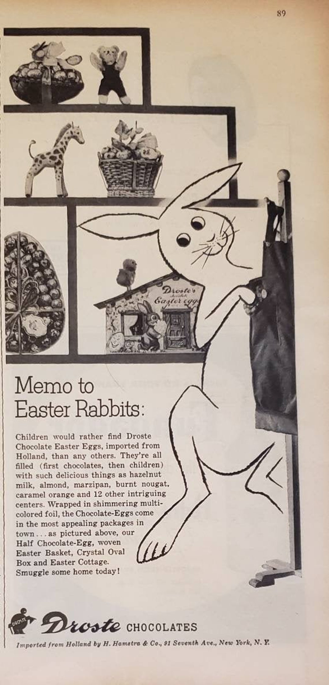 1955 DROSTE CHOCOLATES Dutch Candy Easter Eggs Bunny Rabbit Holland ...