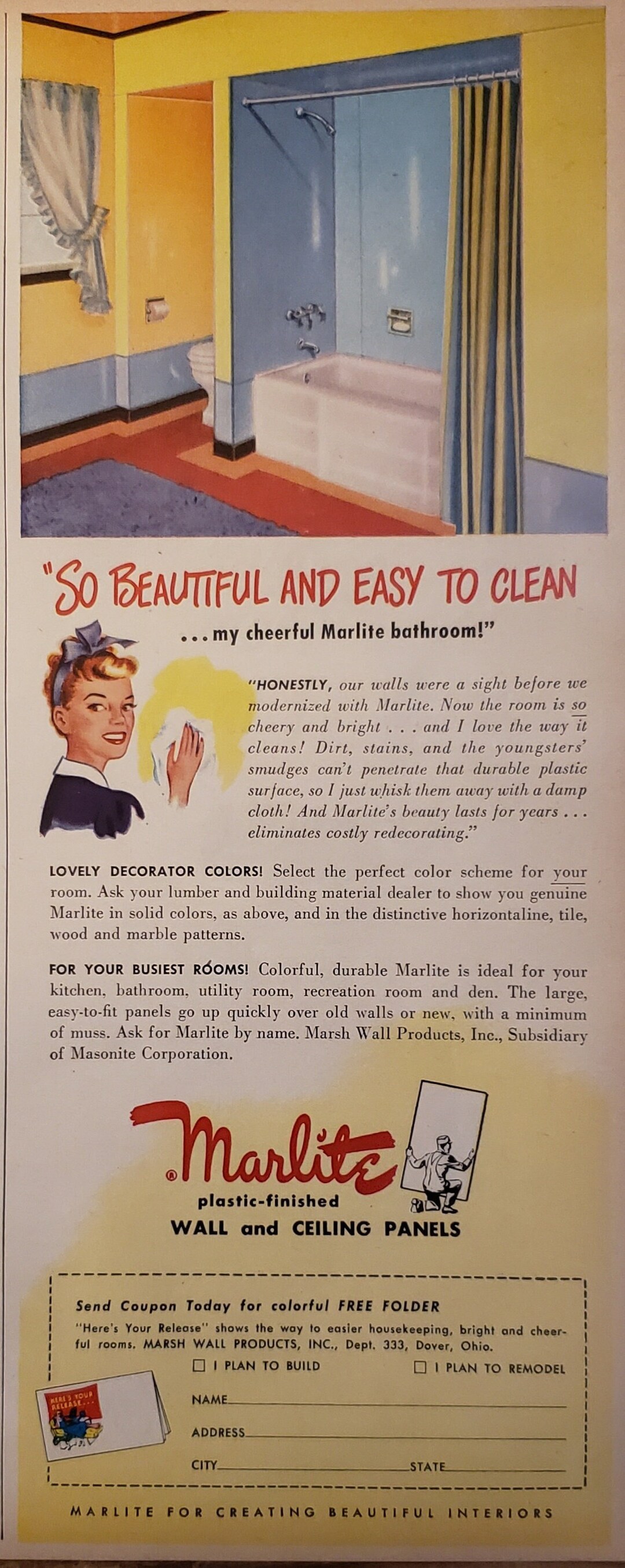 1951 MARLITE Plastic Finished Wall Ceiling Panels Bathroom Household ...