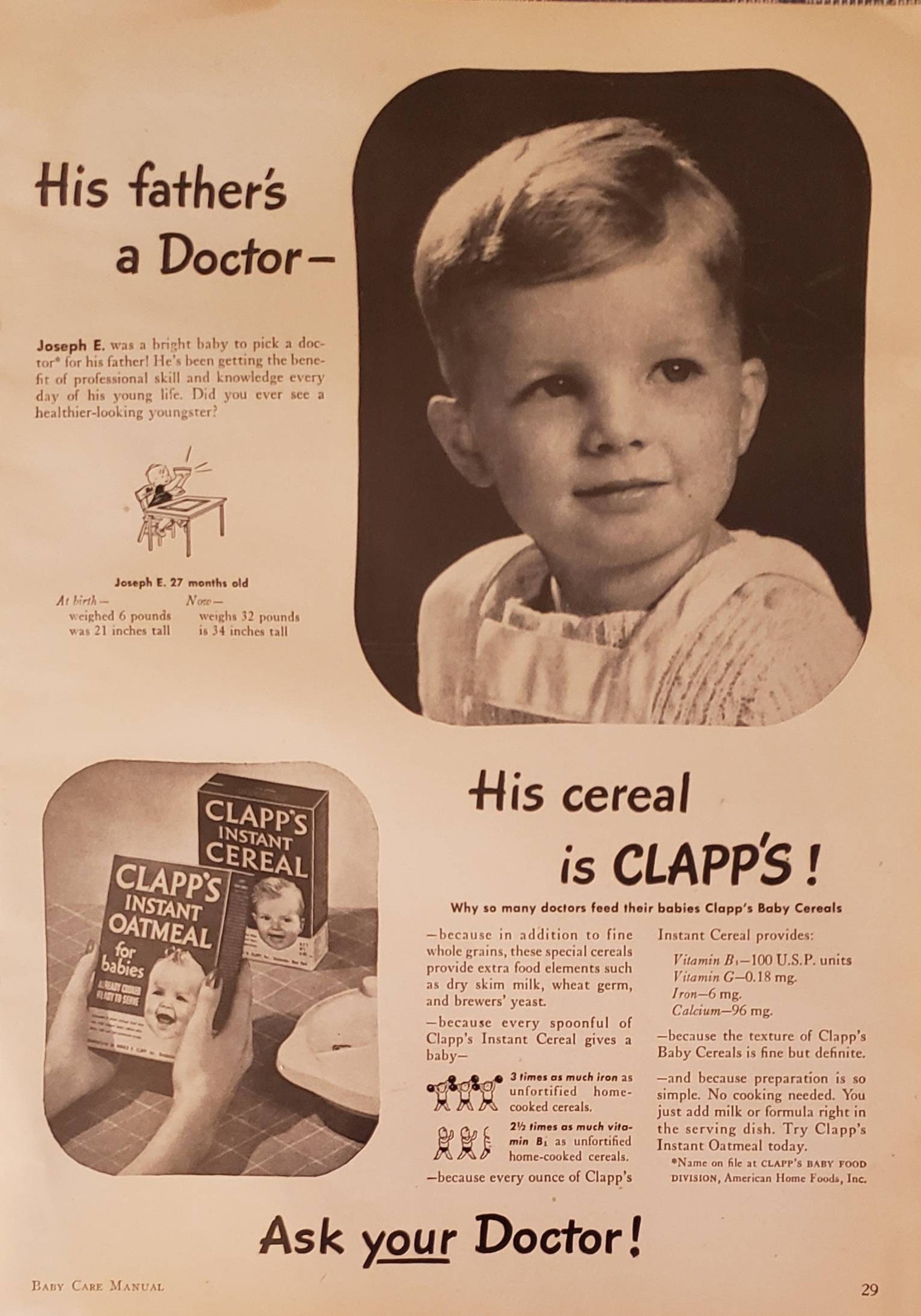 1945 CLAPP'S BABY CEREALS Oatmeal Instant Cereal Doctor - Etsy