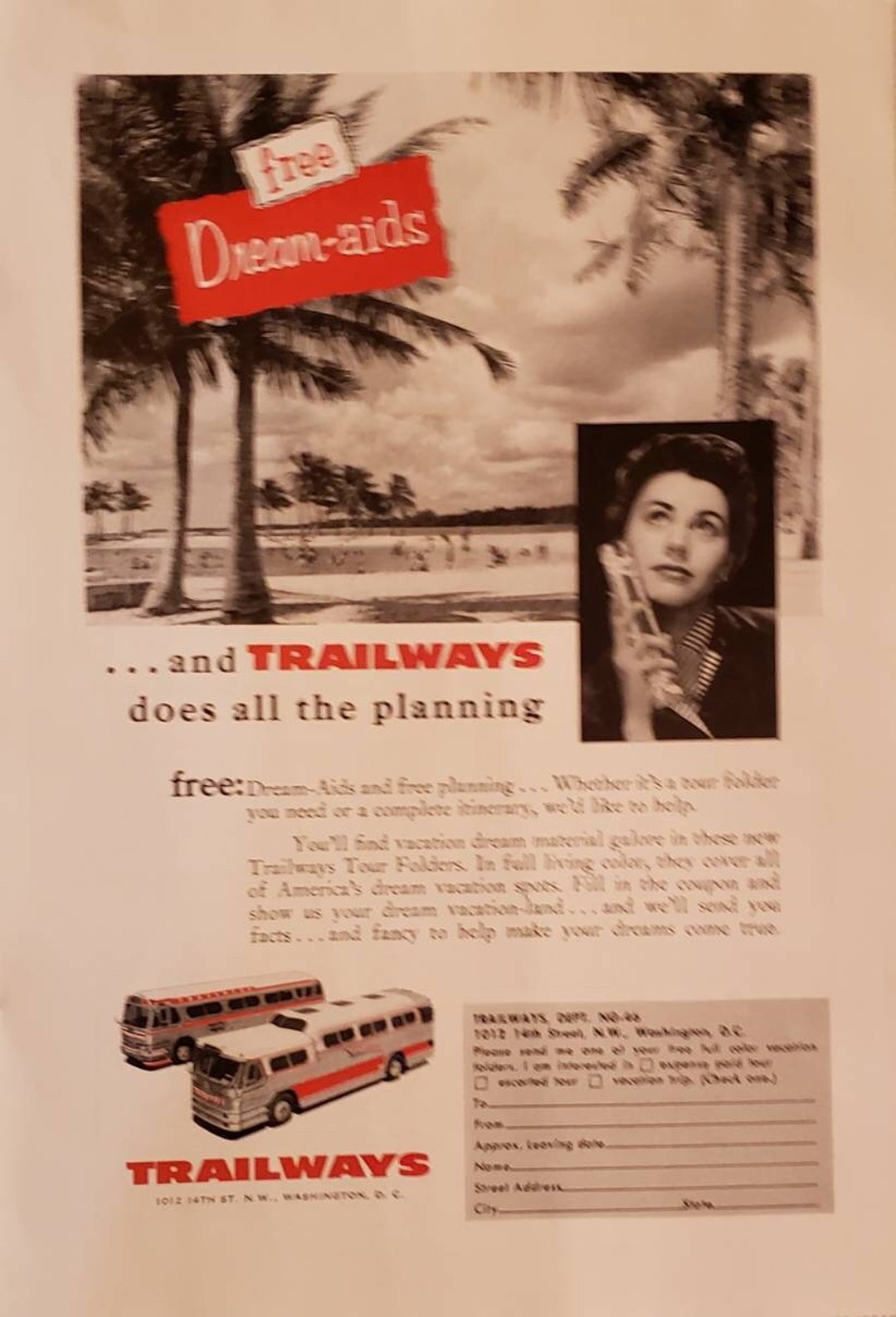 1956 TRAILWAYS Bus Travel Vacation Dream Aids Trip Planning Vintage ...