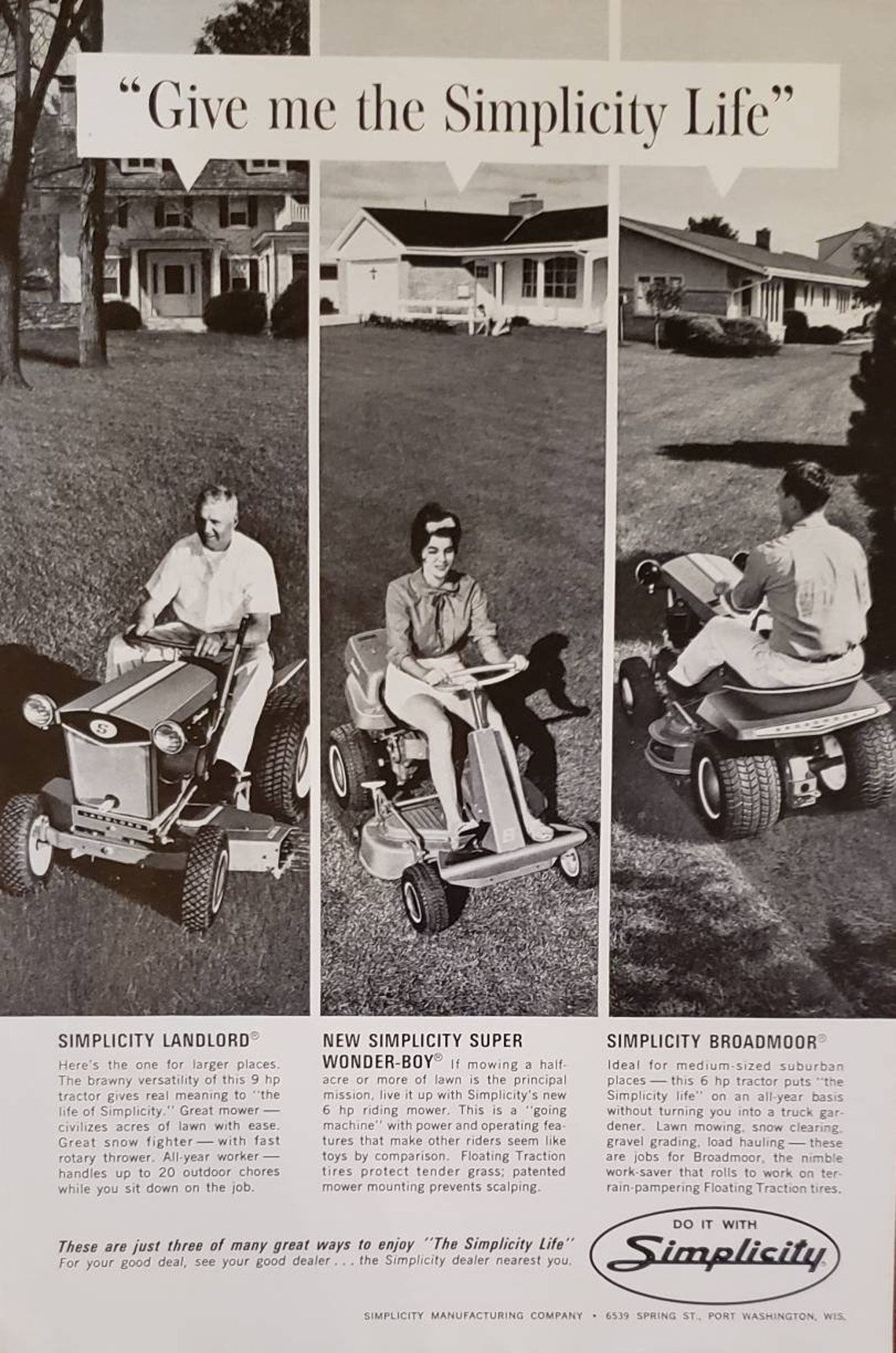 1965 SIMPLICITY Riding Lawn Mowers Yard Lawn Wonder Boy Broadmoor ...