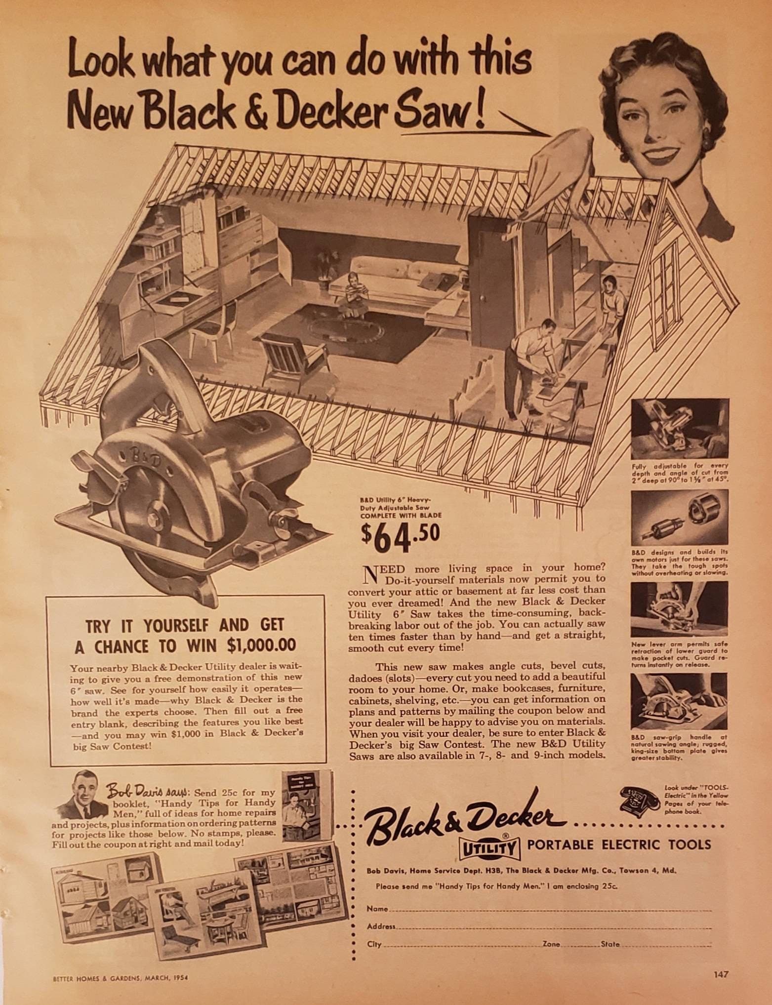 Art & Collectibles Vintage 1954 Black And Decker Saw Full Page Original ...