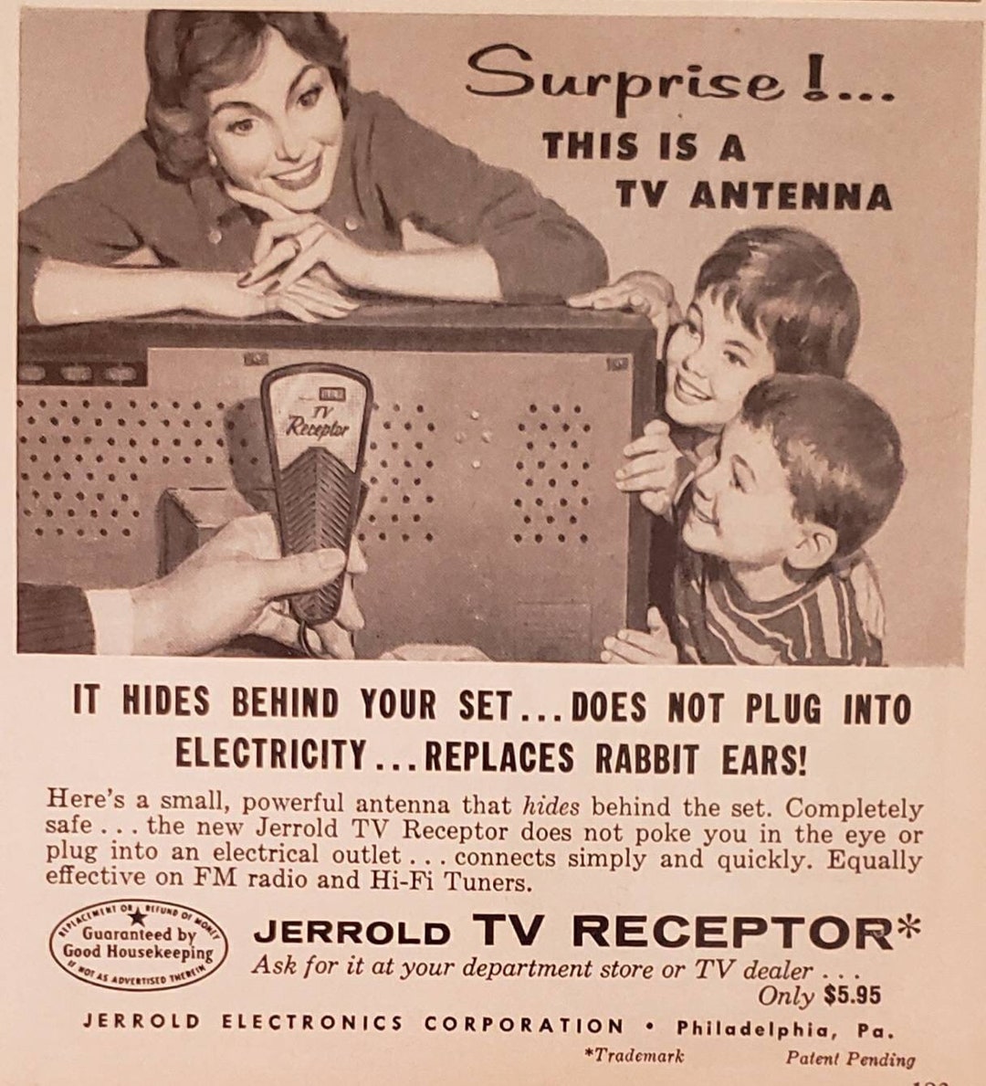 1959 JERROLD ELECTRONICS TV Receptor Television Antenna Vintage Print ...
