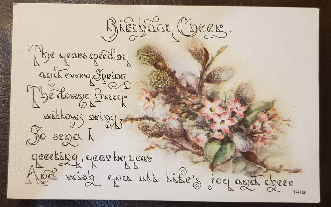BIRTHDAY CHEER Greetings Poem Flowers Pussywillows Vintage Post Card - Etsy