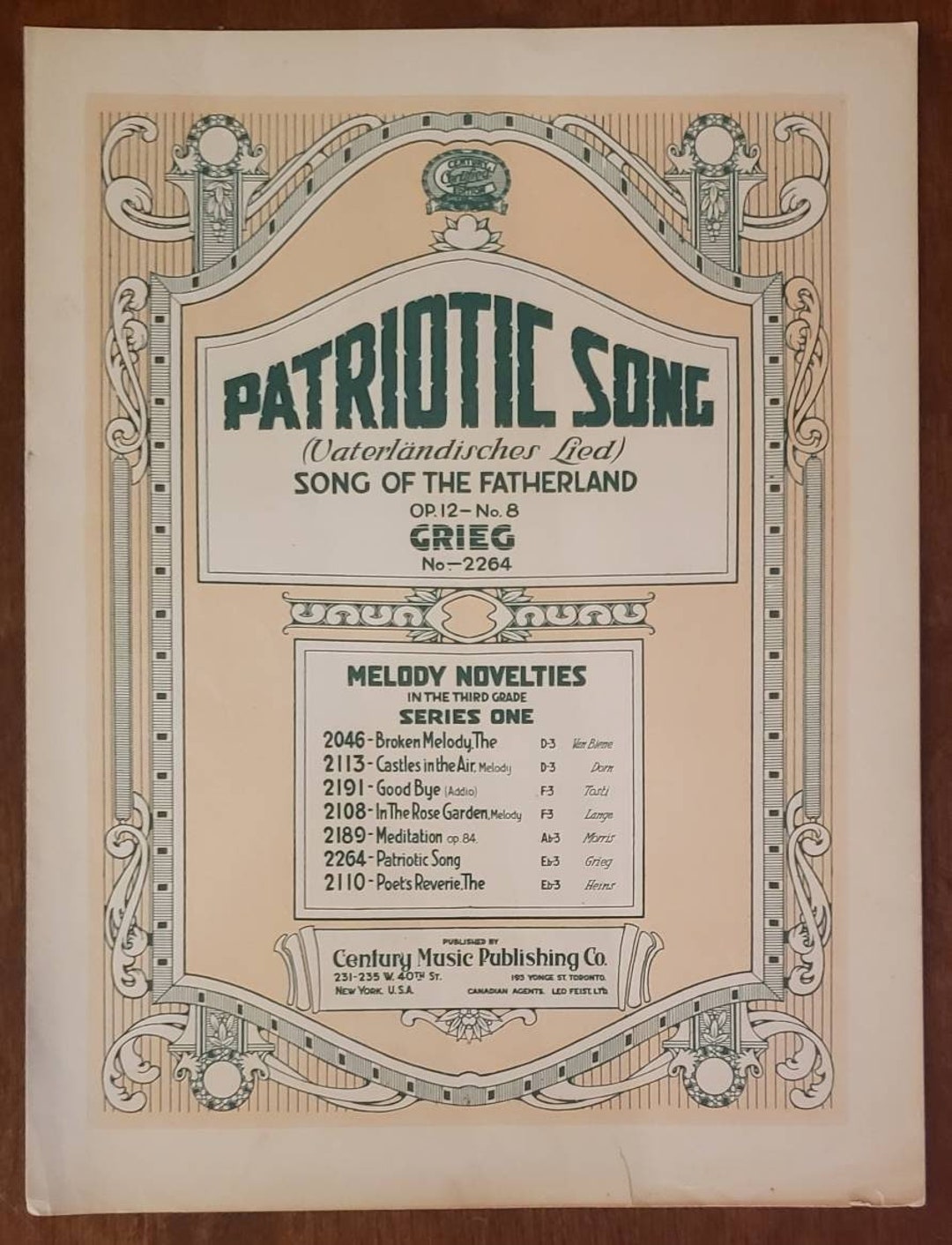 PATRIOTIC SONG Song of the Fatherland Vaterländisches Lied Edvard Grieg ...
