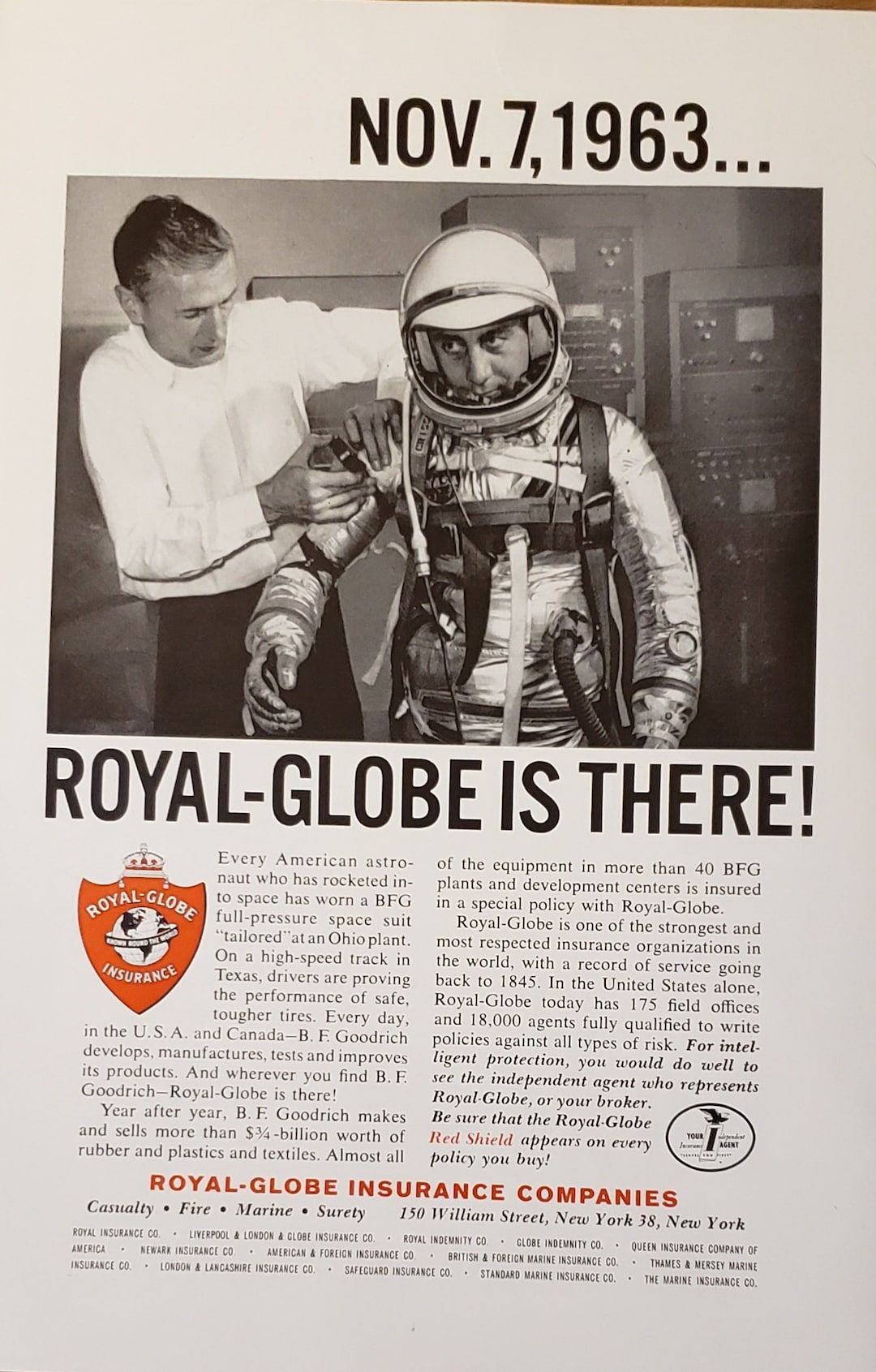 1964 ROYAL GLOBE Insurance Companies Finance BF Goodrich Astronaut ...