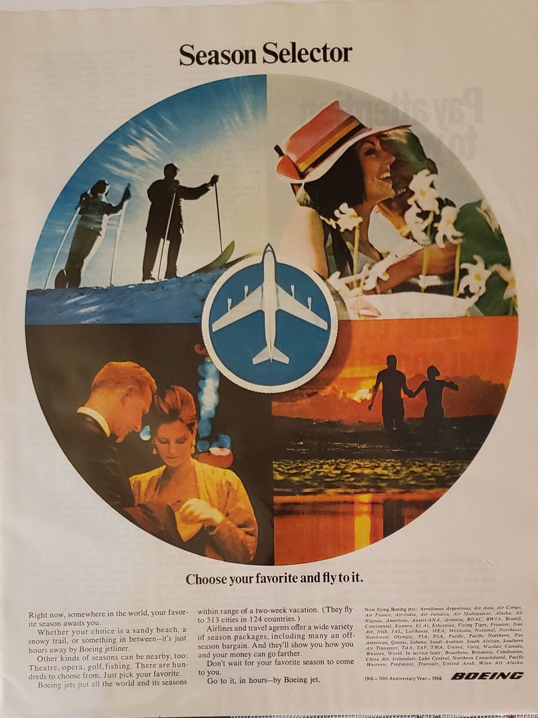 1967 BOEING Jetliner Airplane Jet Air Travel Season Selector Vintage ...