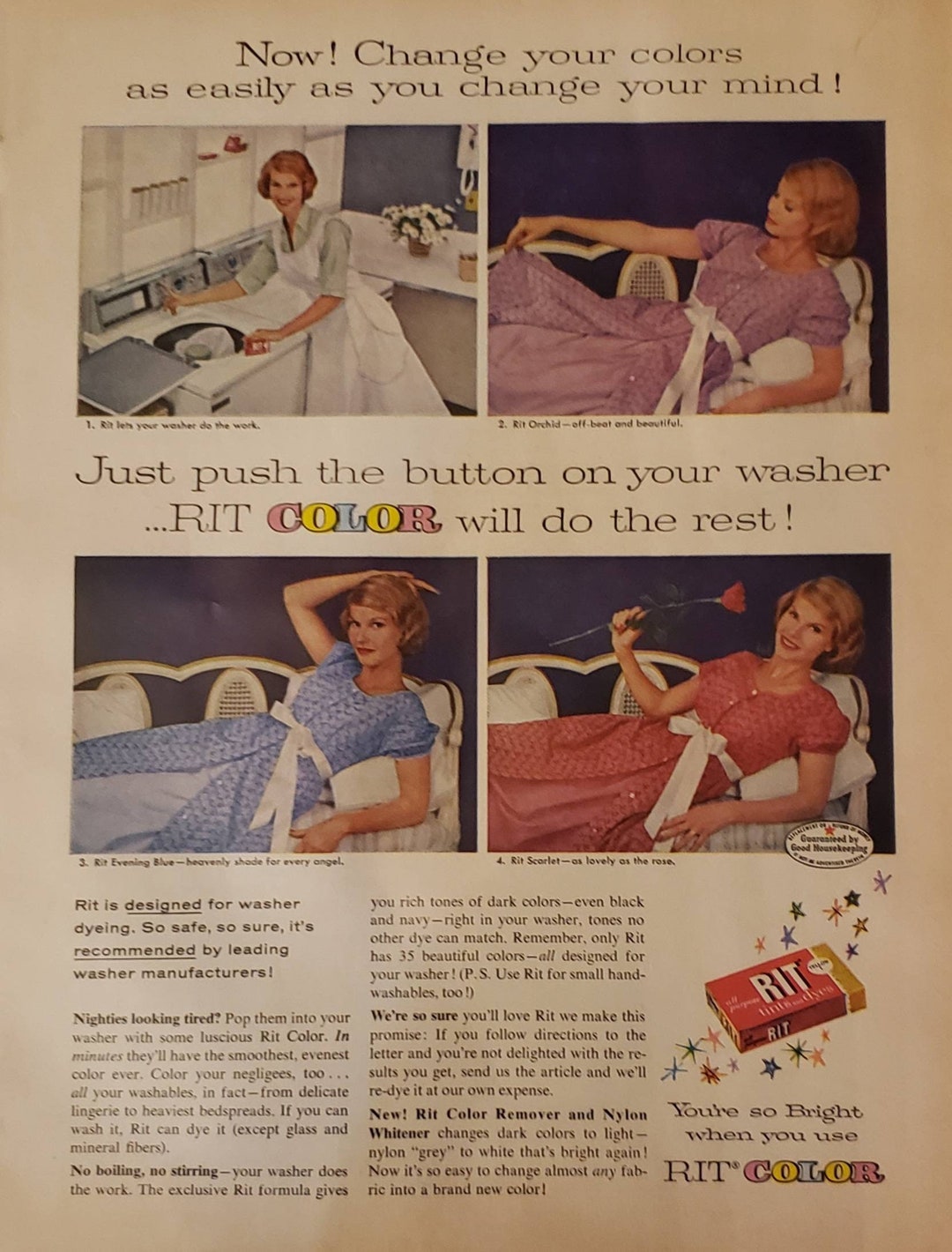 1959 RIT Color Fabric Dye Washer Dyeing Womens Dresses Clothing Clothes ...