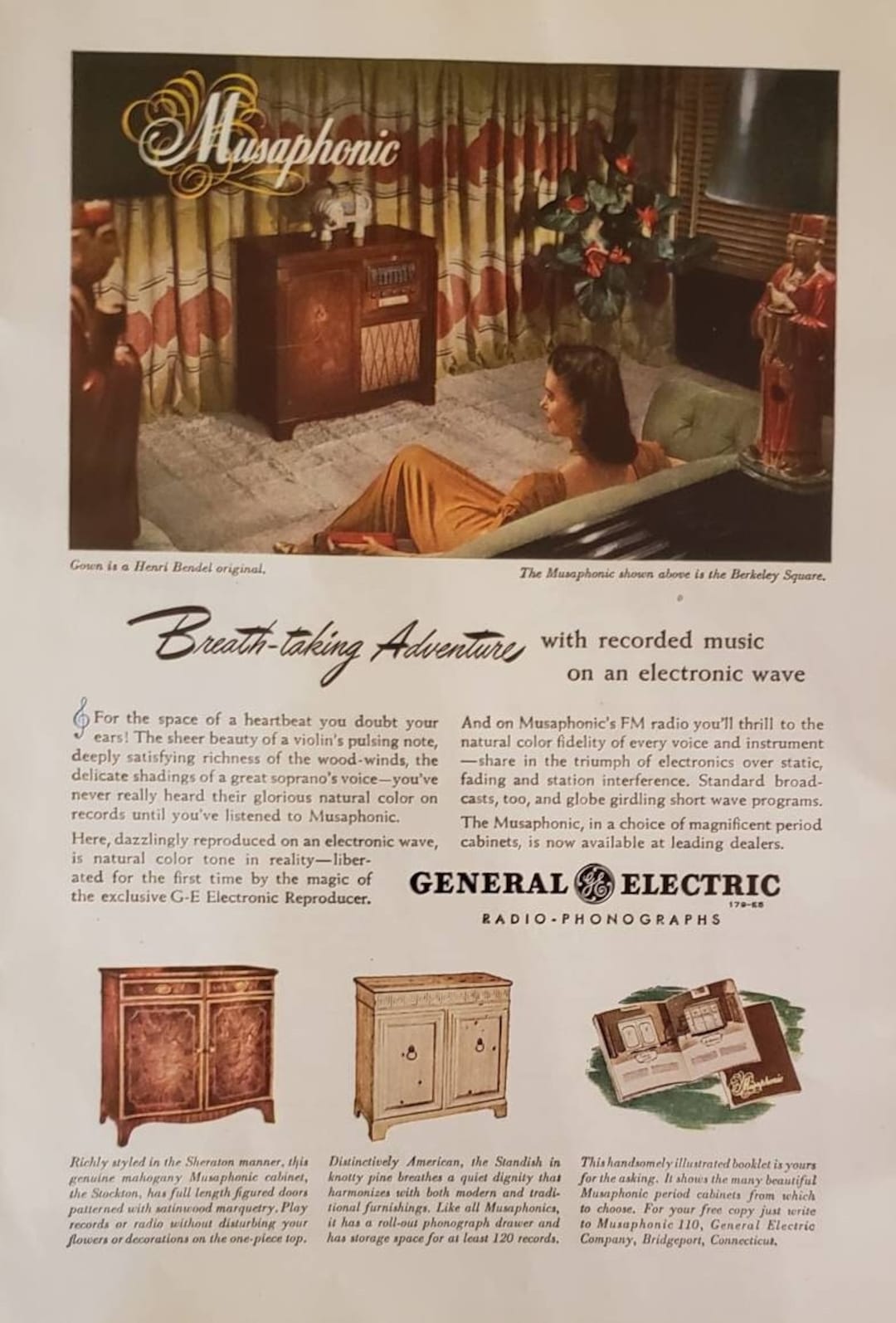1946 GENERAL ELECTRIC Radio Phonographs Musaphonic Electronic ...
