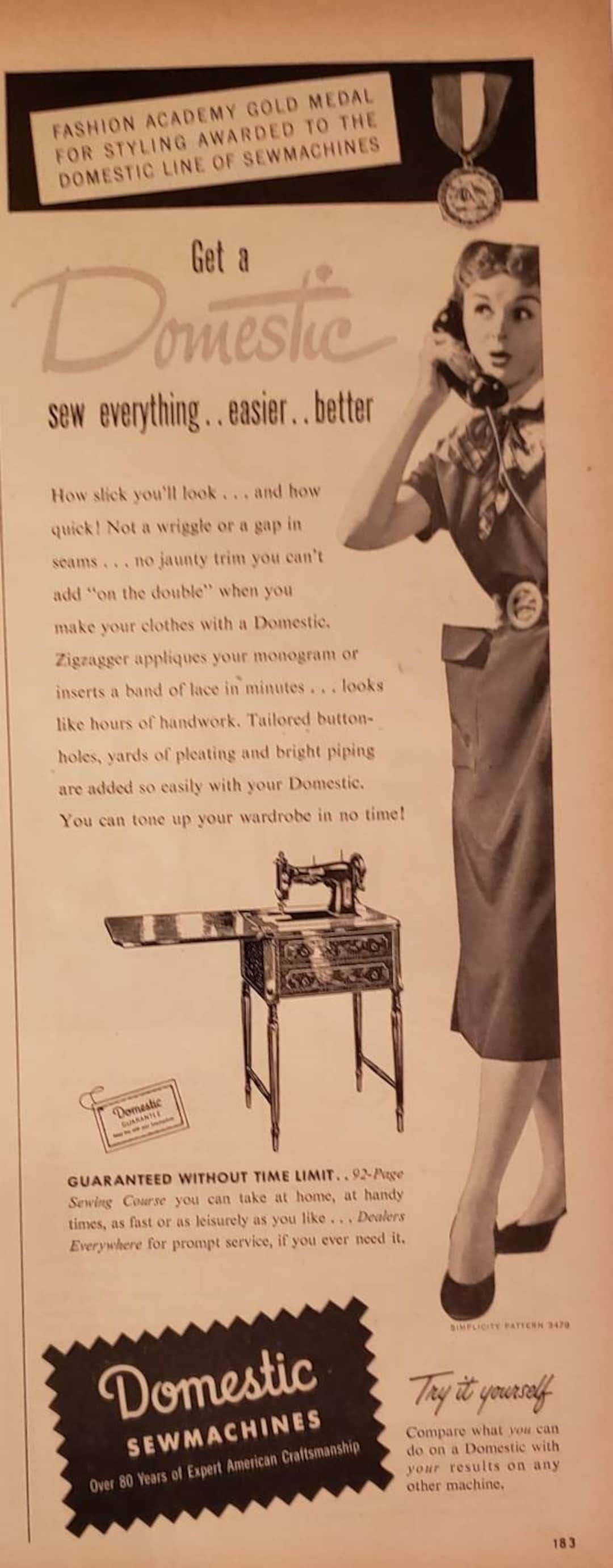 1951 DOMESTIC SEWMACHINES Sewing Machine Fashion Sew Clothes Vintage ...