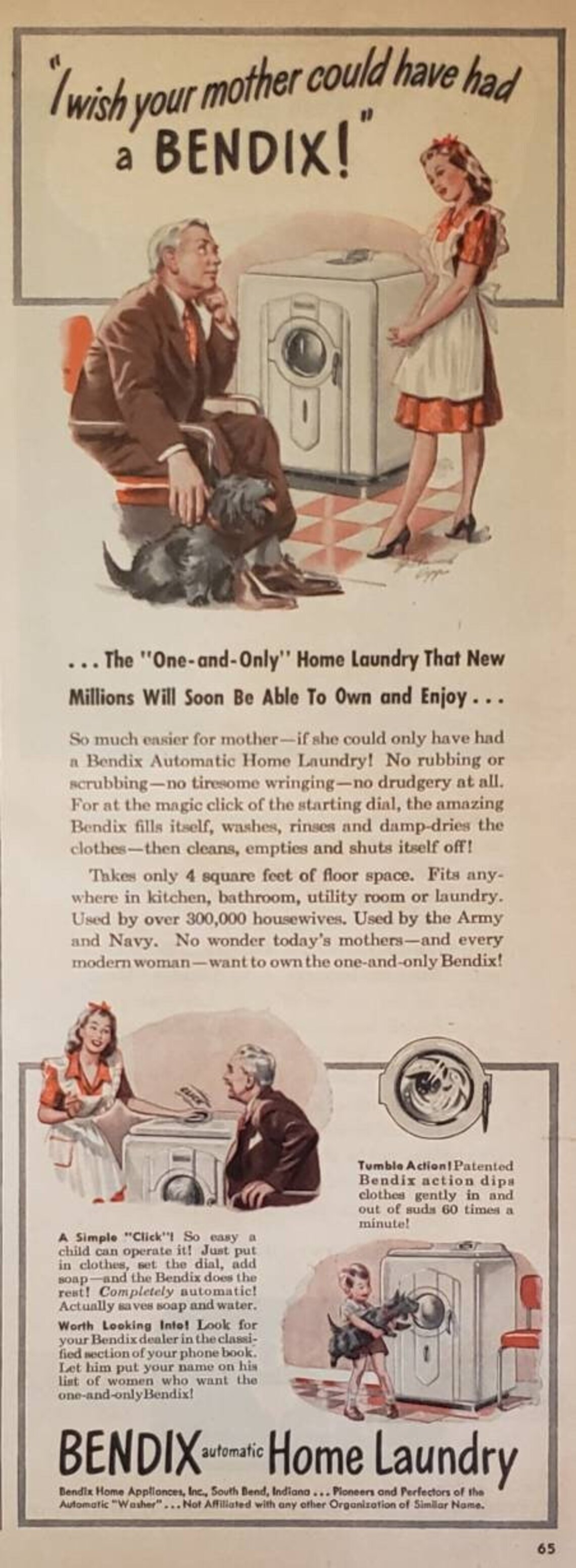 1944 BENDIX Automatic Home Laundry Washer Washing Machine Appliance ...