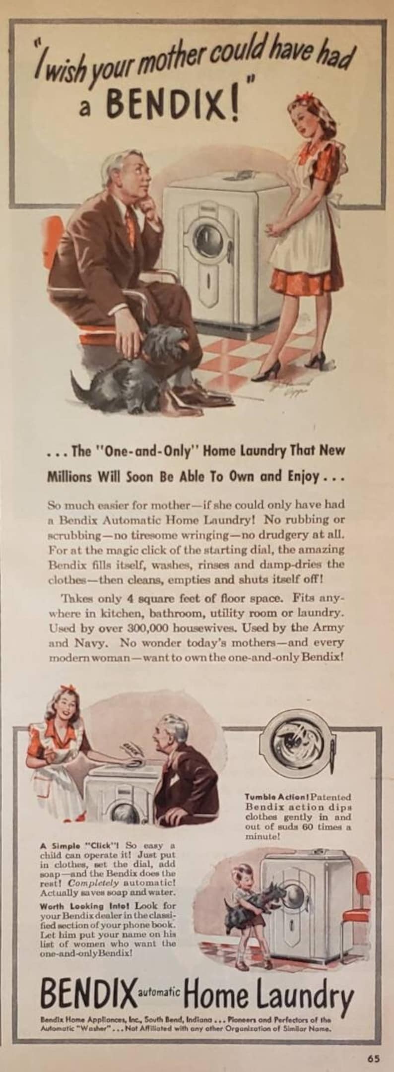 1944 BENDIX Automatic Home Laundry Washer Washing Machine Appliance ...
