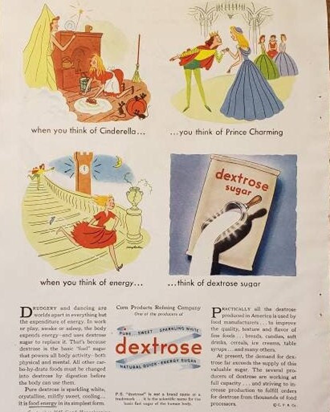 1945 DEXTROSE SUGAR Corn Products Refining Cinderella Prince Charming ...