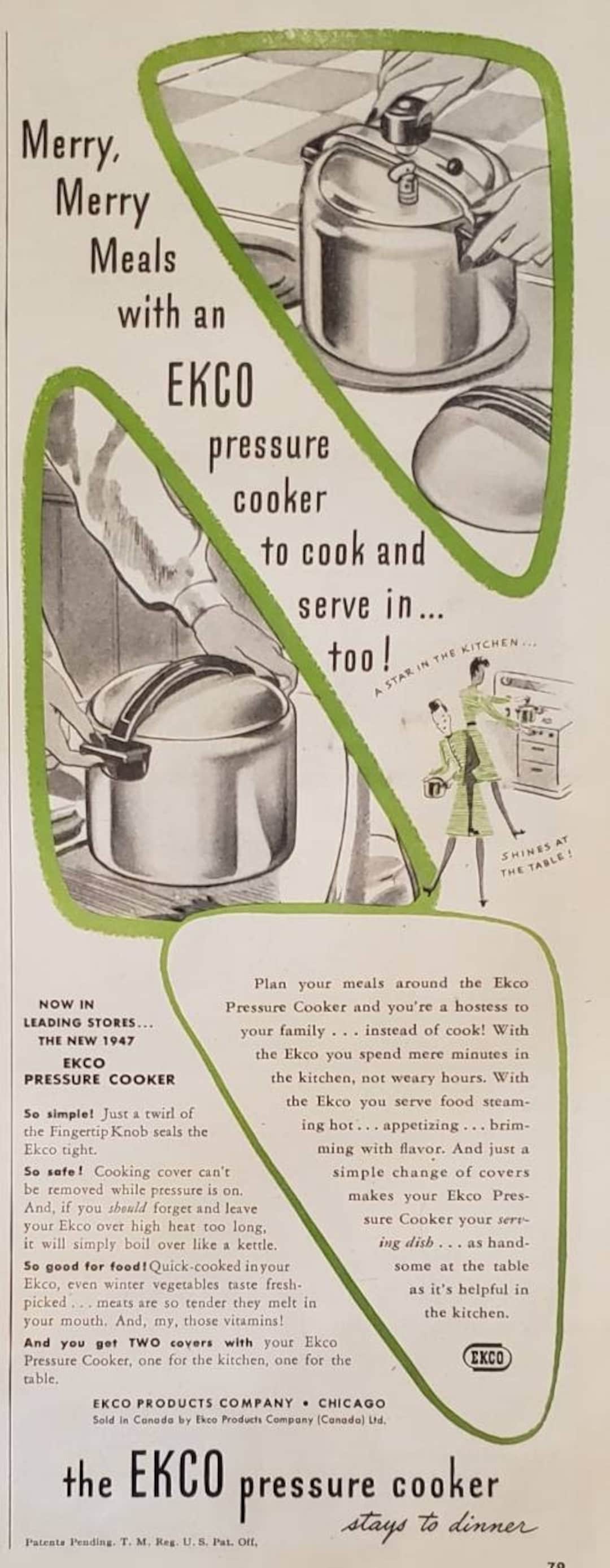 1946 EKCO Pressure Cooker Kitchen Appliance Household Vintage Print Ad ...